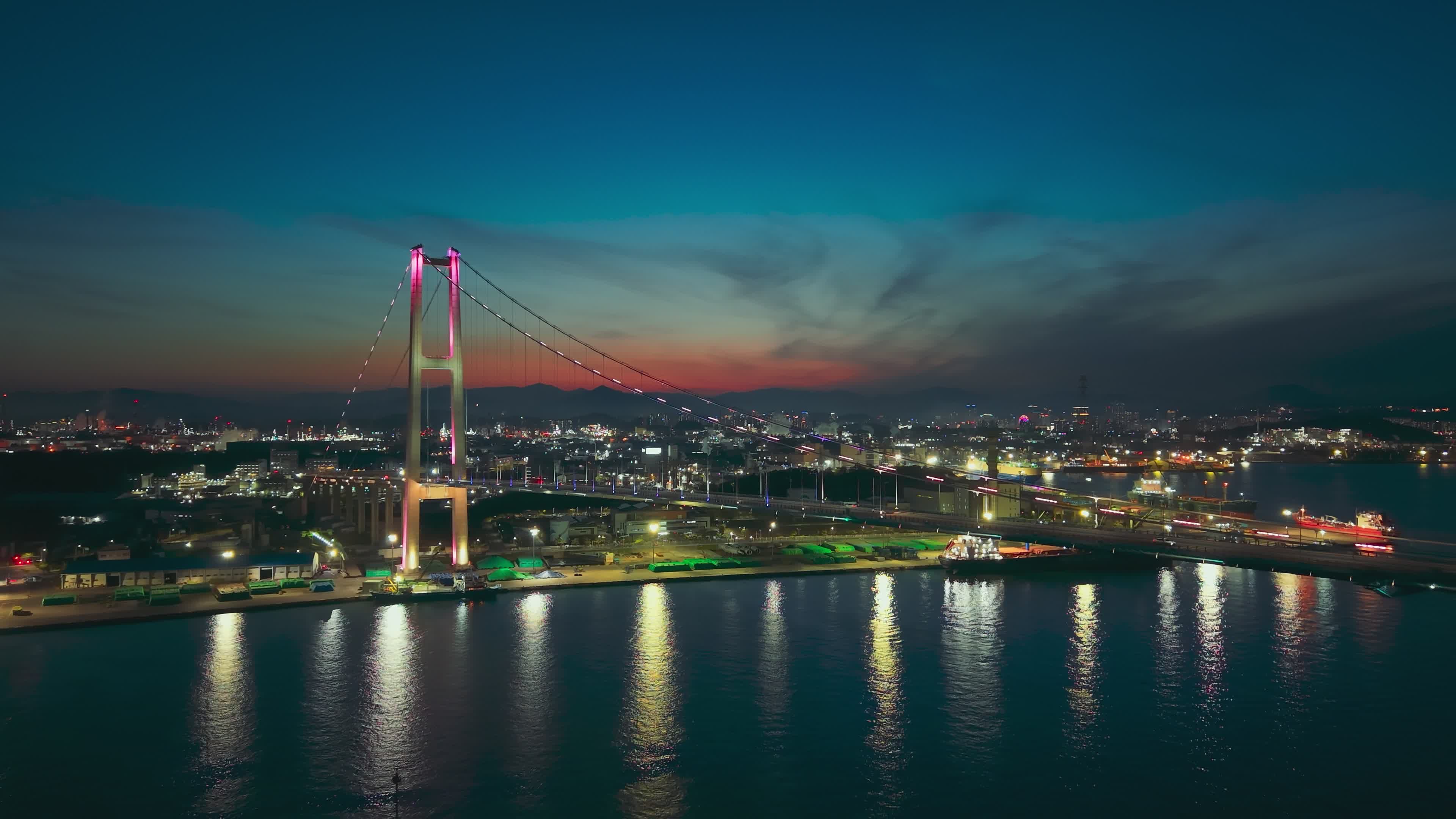 Aerial View of Ulsan Bridge at Sunset Free Stock Video Footage, Royalty ...