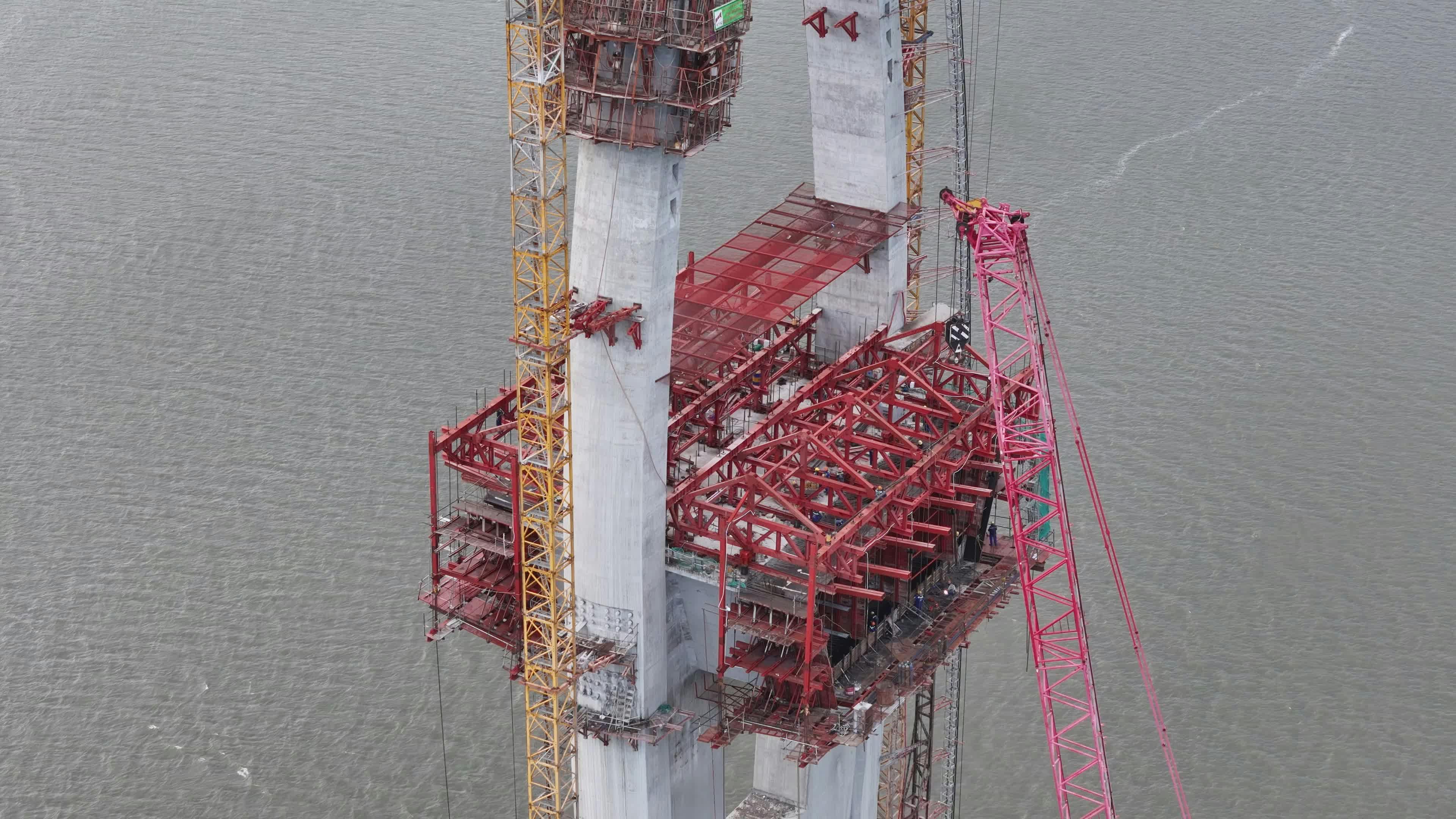 Aerial View of Bridge Construction Over Water Free Stock Video Footage ...