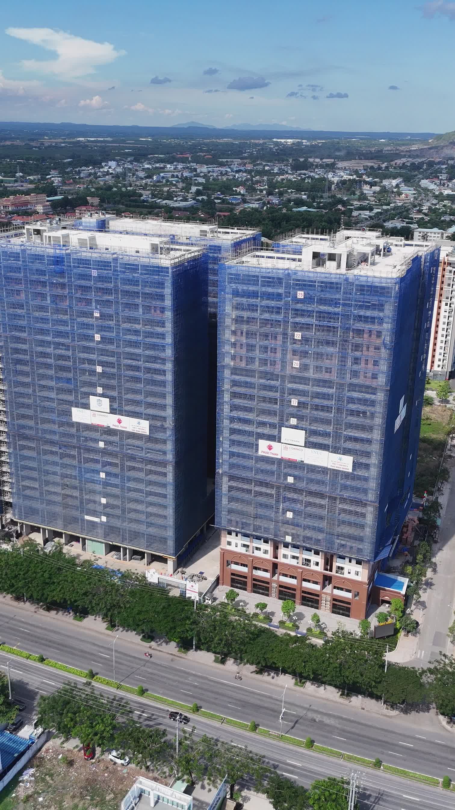 Aerial View of Twin Blue Towers in Urban City Free Stock Video Footage ...