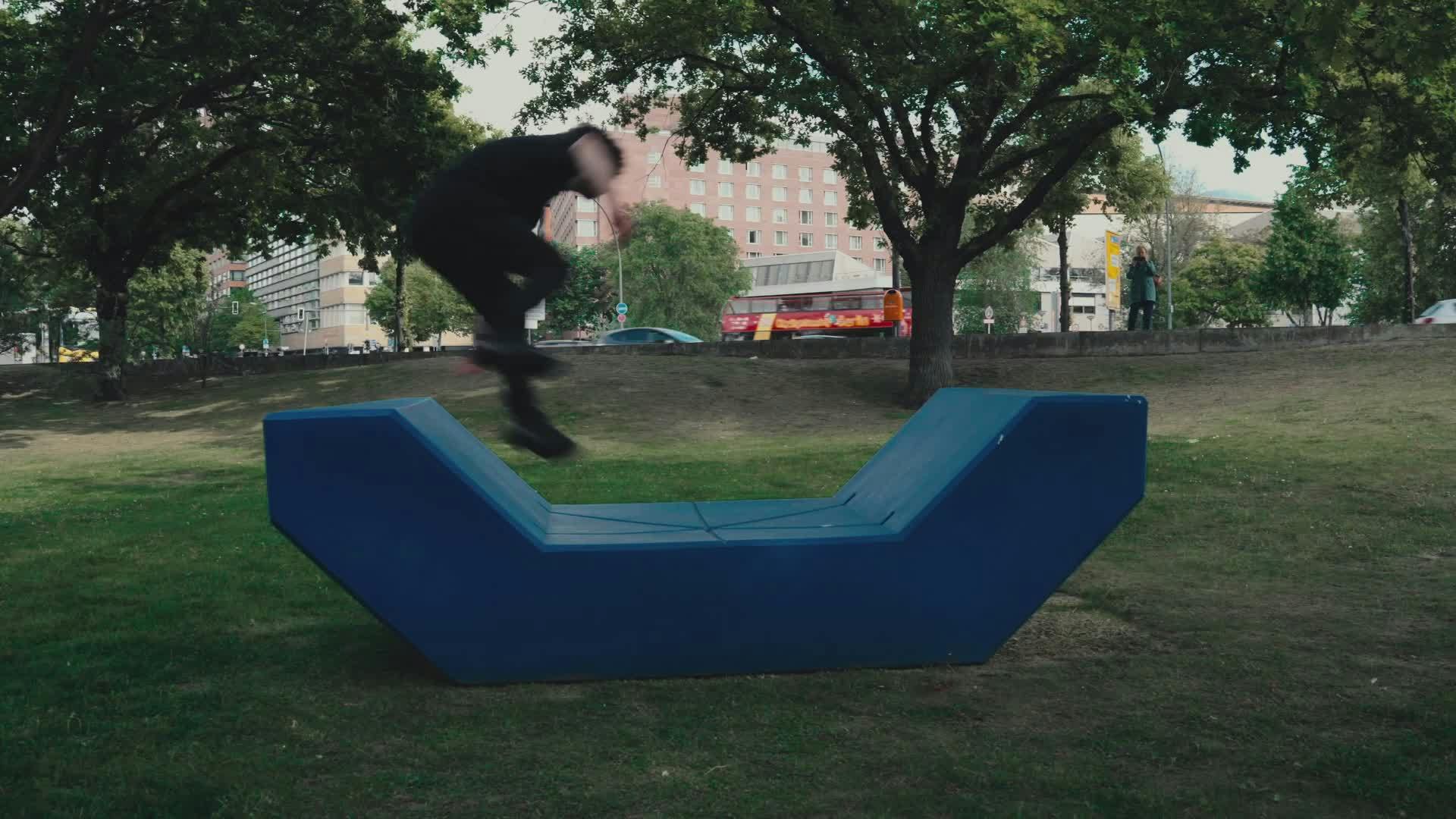 Dynamic Parkour Jump Over Blue Obstacle Free Stock Video Footage ...