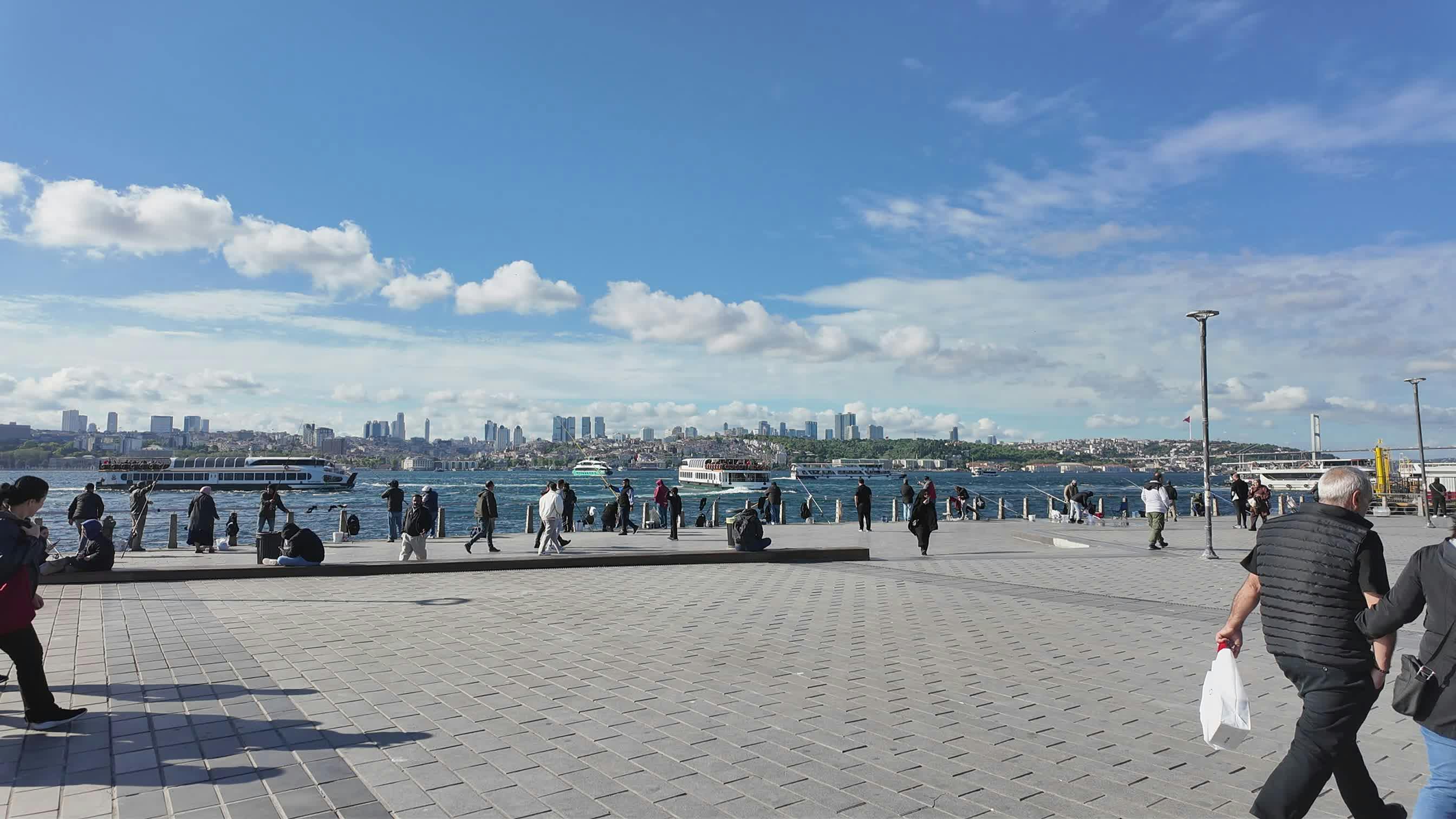 Scenic Waterfront Stroll with City Skyline Free Stock Video Footage ...