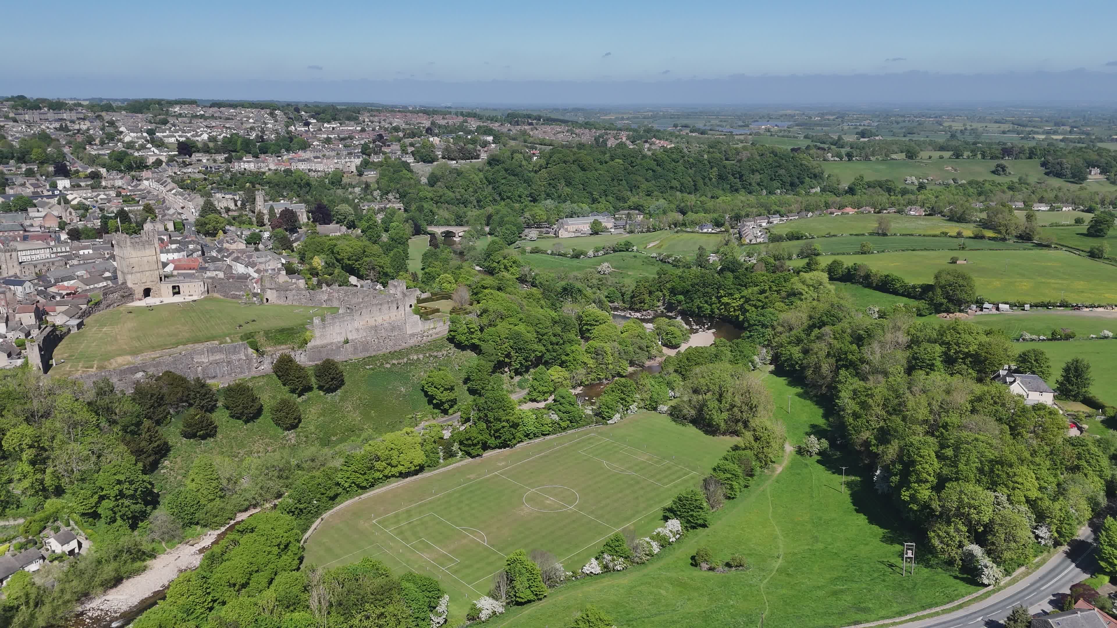 Scenic Aerial View of Welsh Countryside and Castle Free Stock Video ...