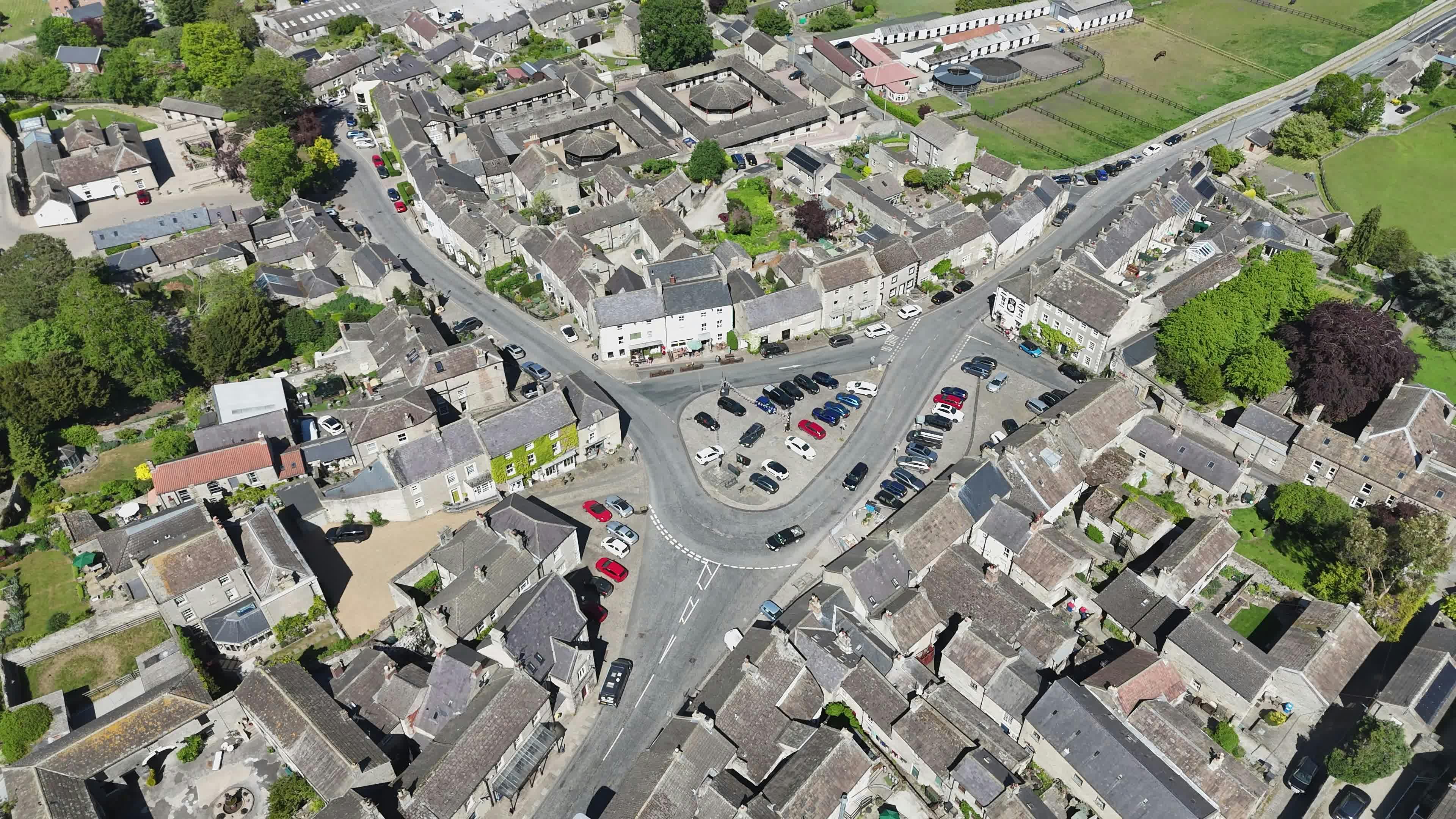 Aerial View of Quaint English Village Intersection Free Stock Video ...