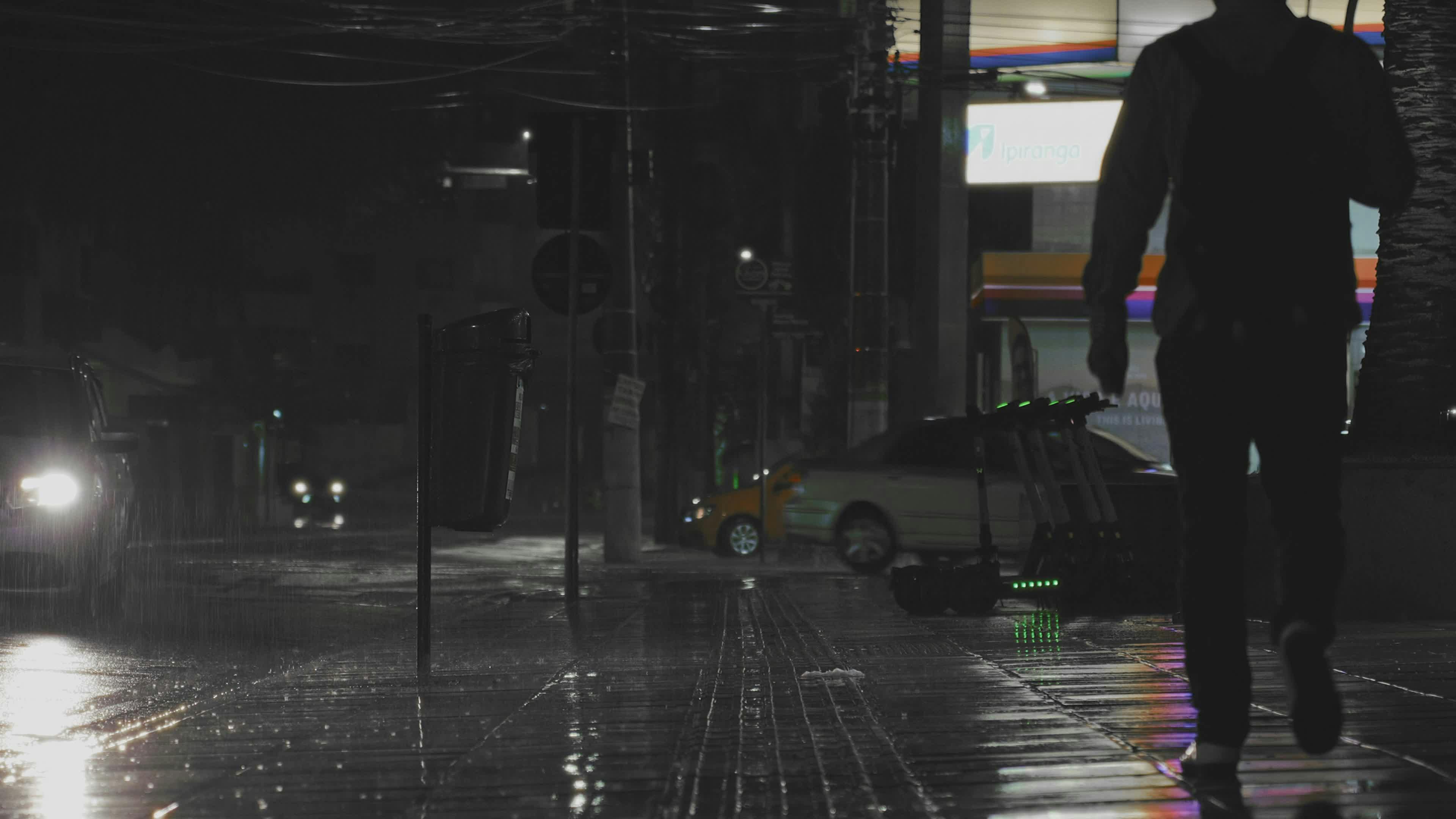 Nighttime Rain Walk on City Sidewalk Free Stock Video Footage, Royalty ...