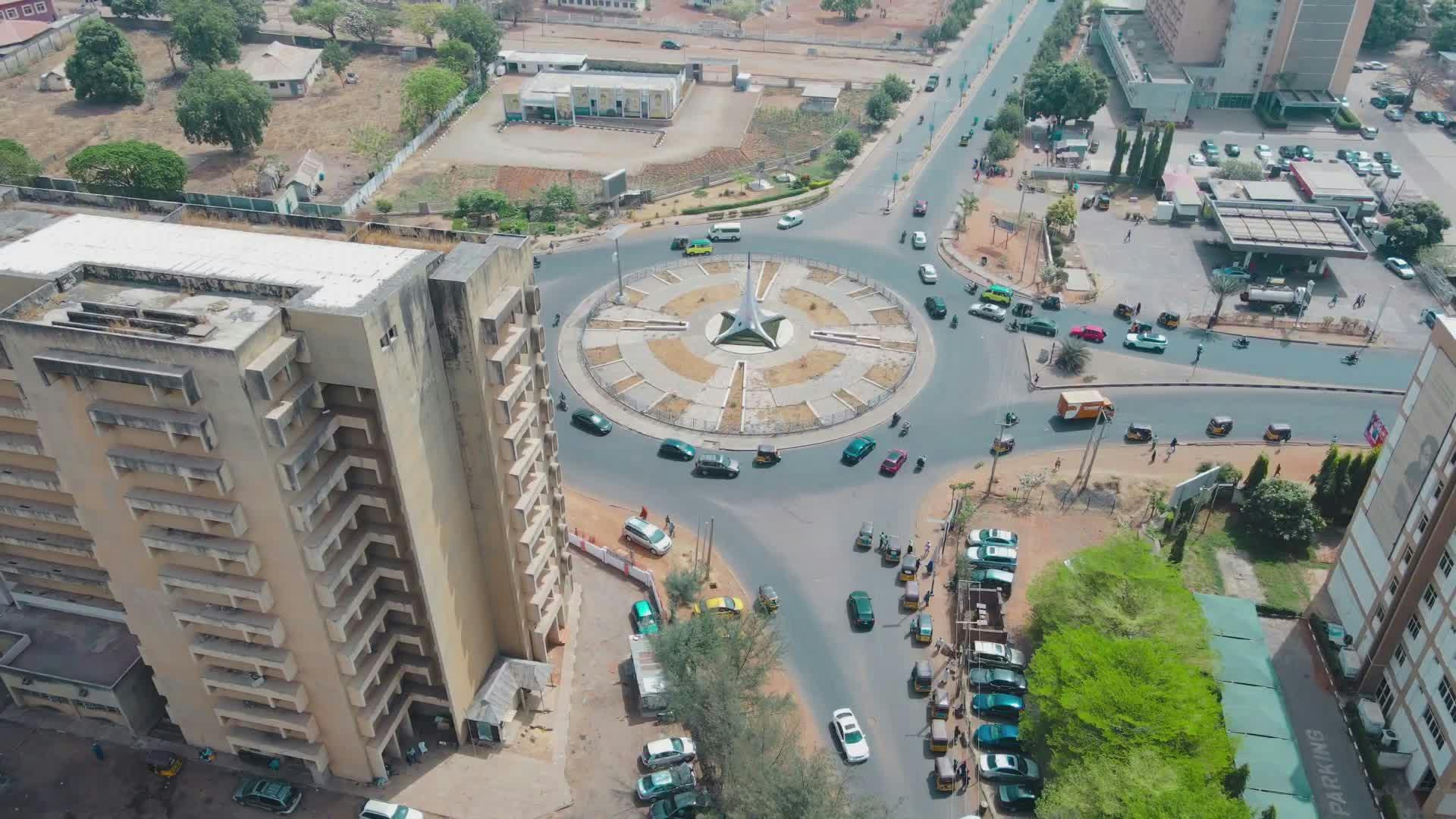 Aerial View of Busy City Roundabout in Summer Free Stock Video Footage ...