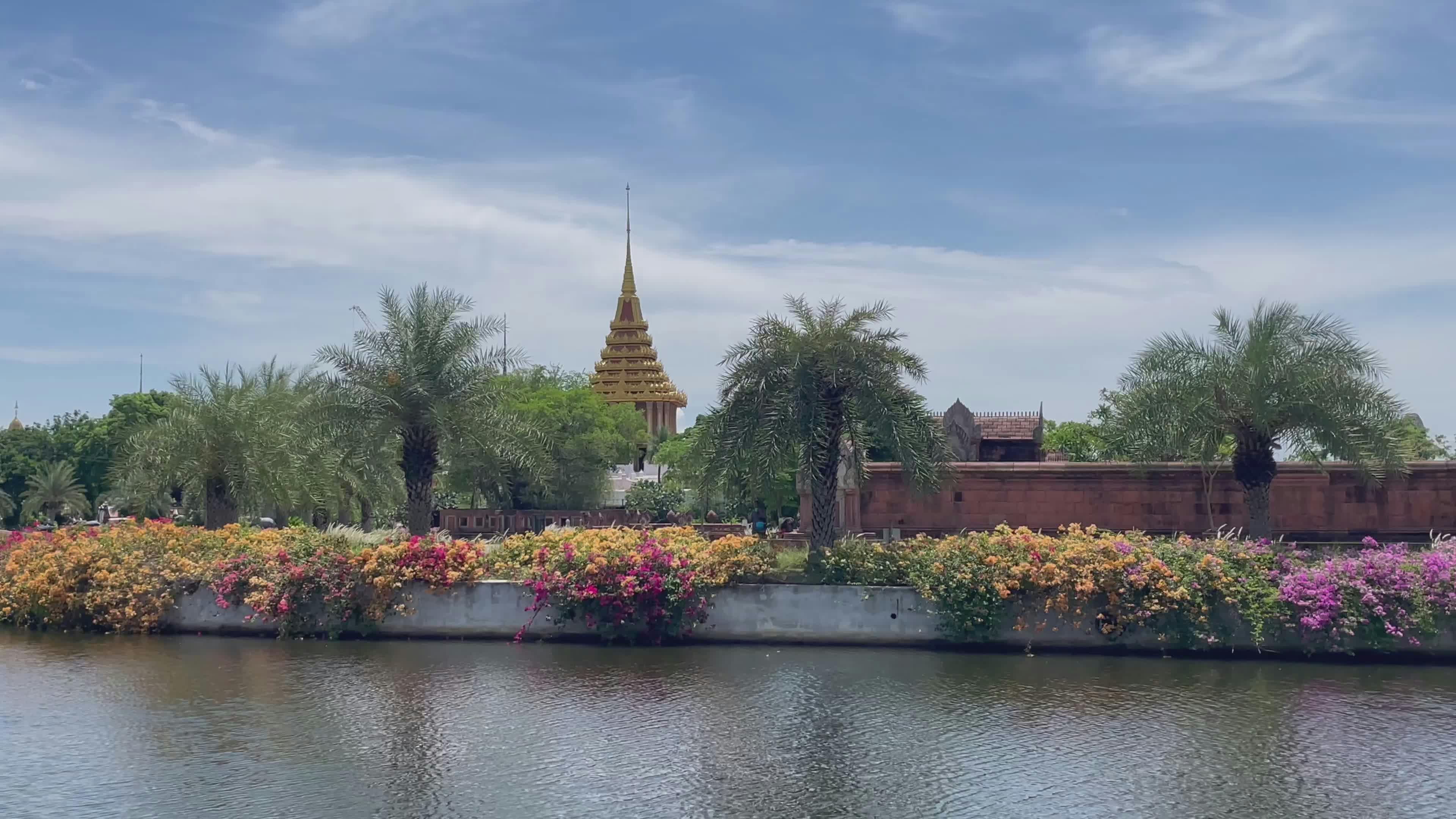 Scenic Temple View with Lush Gardens and Waterway Free Stock Video ...