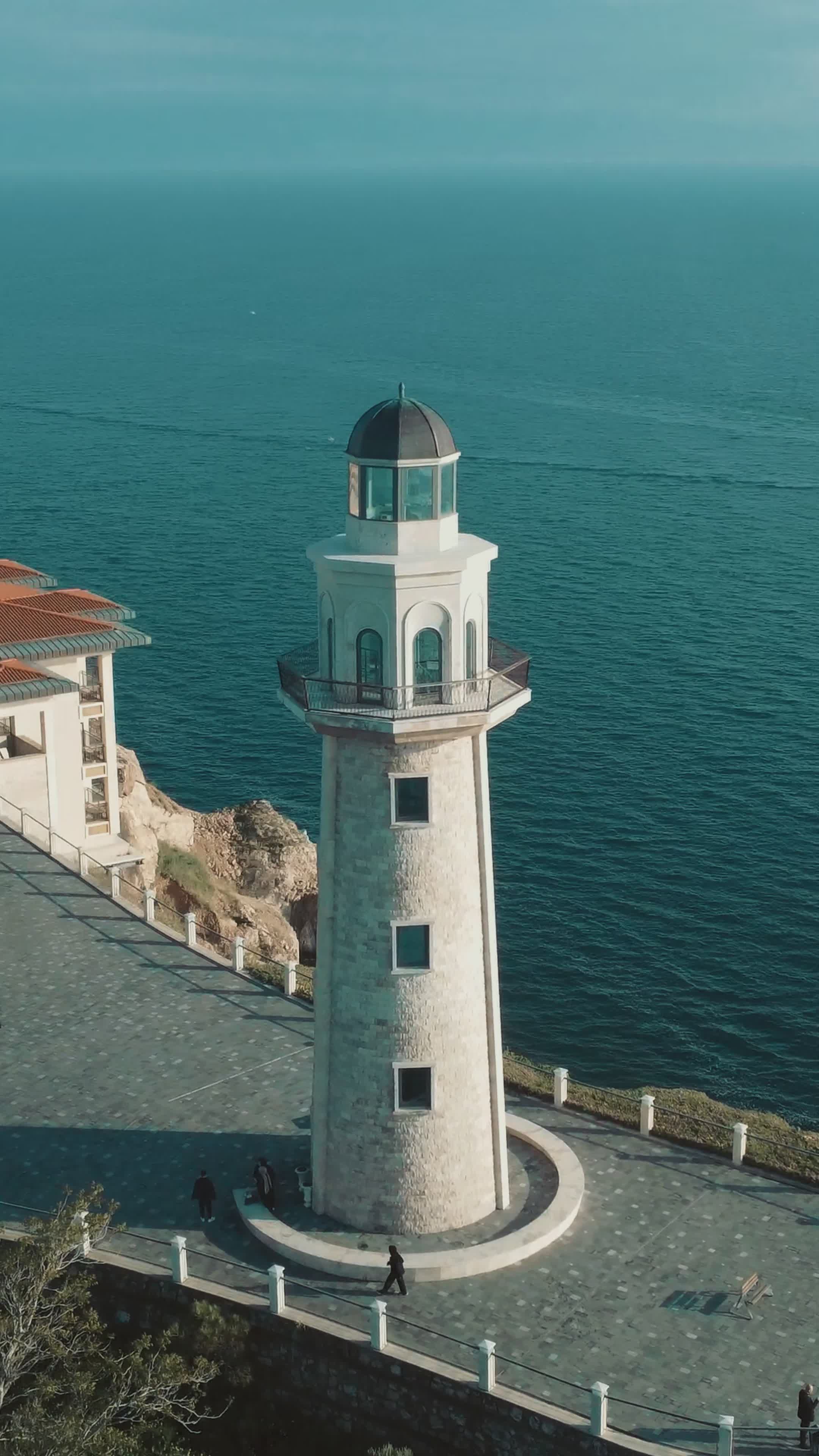 Scenic Aerial View of Coastal Lighthouse Free Stock Video Footage ...