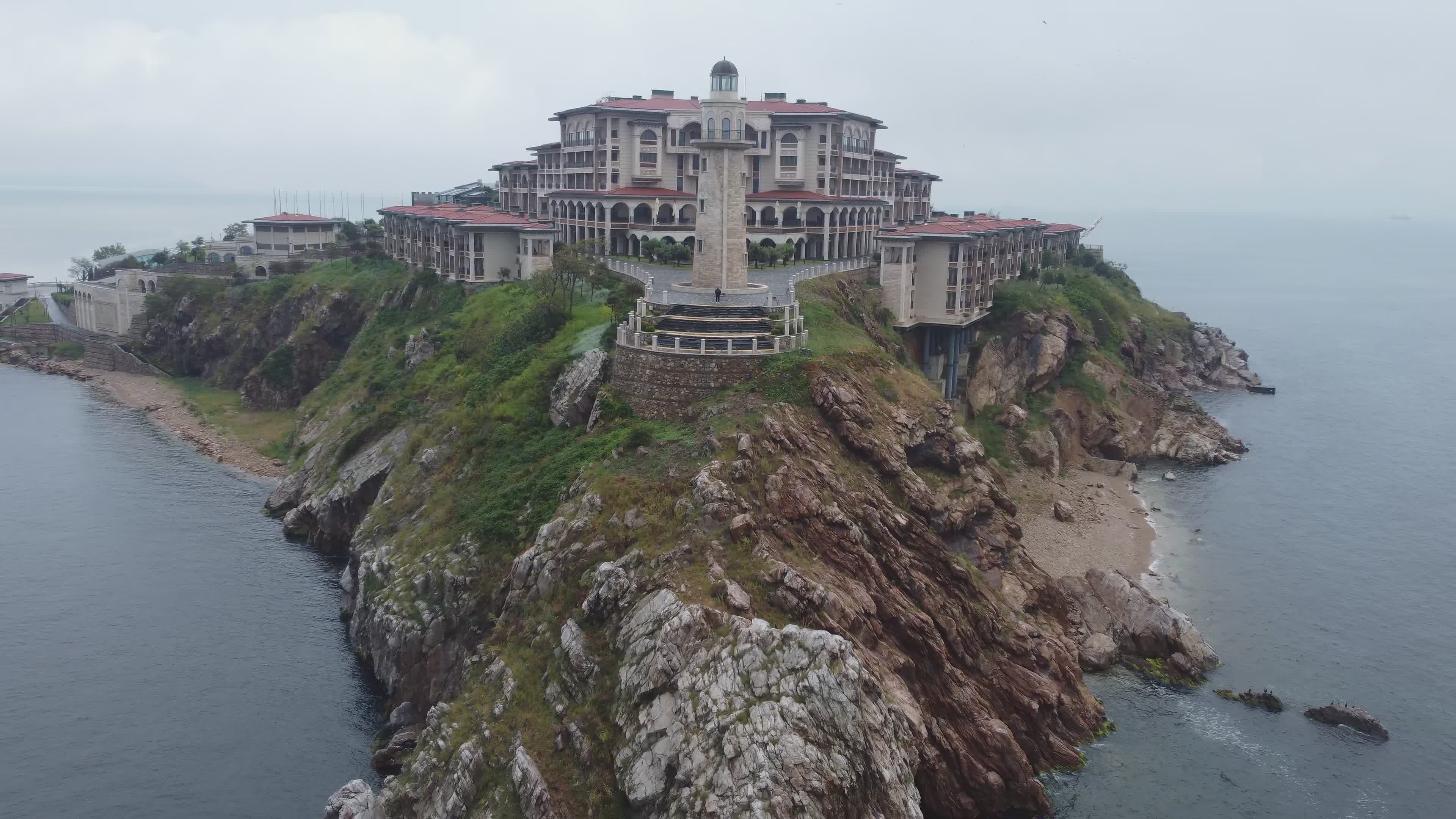 Dramatic Aerial View of Cliffside Historic Building Free Stock Video ...