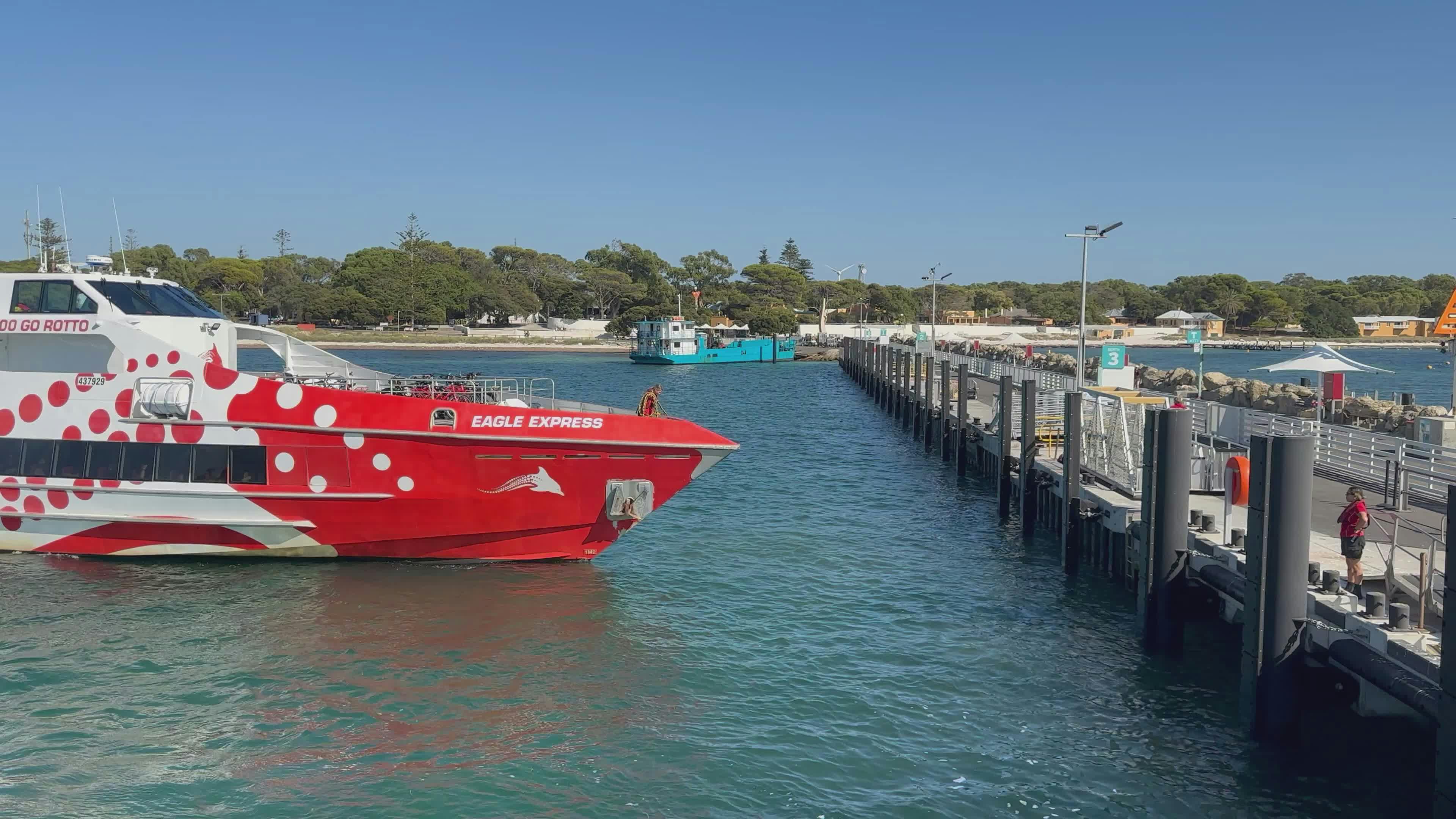 Vibrant Red Ferry Docking at Scenic Marina Free Stock Video Footage ...