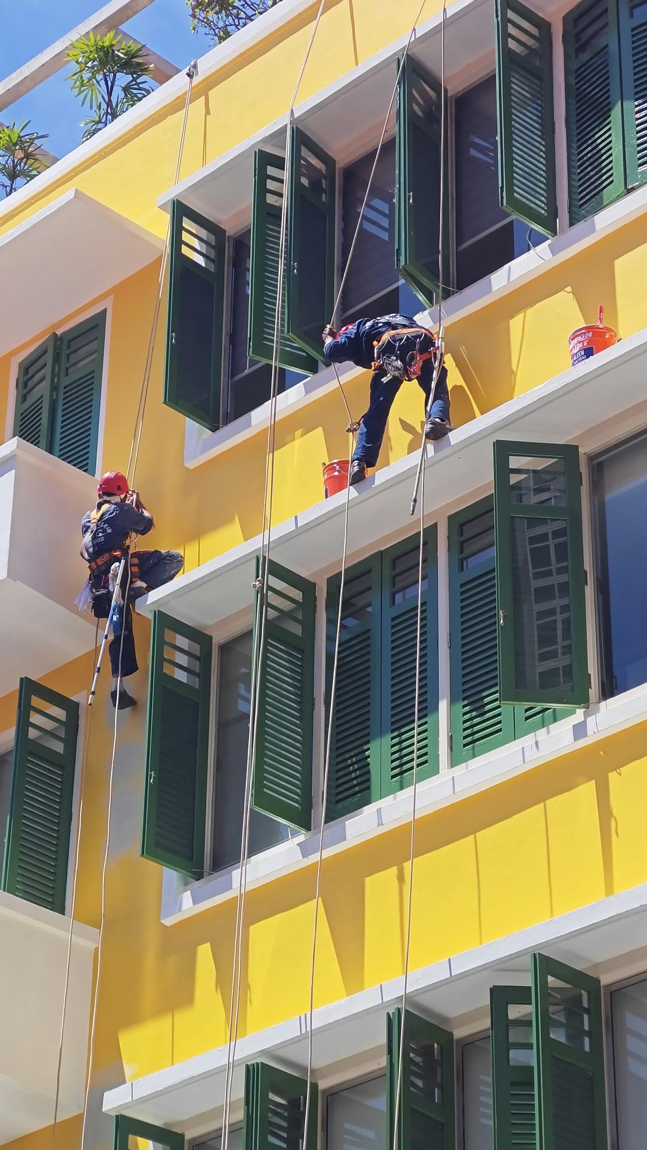 Industrial Window Cleaners on High Rise Building Free Stock Video ...
