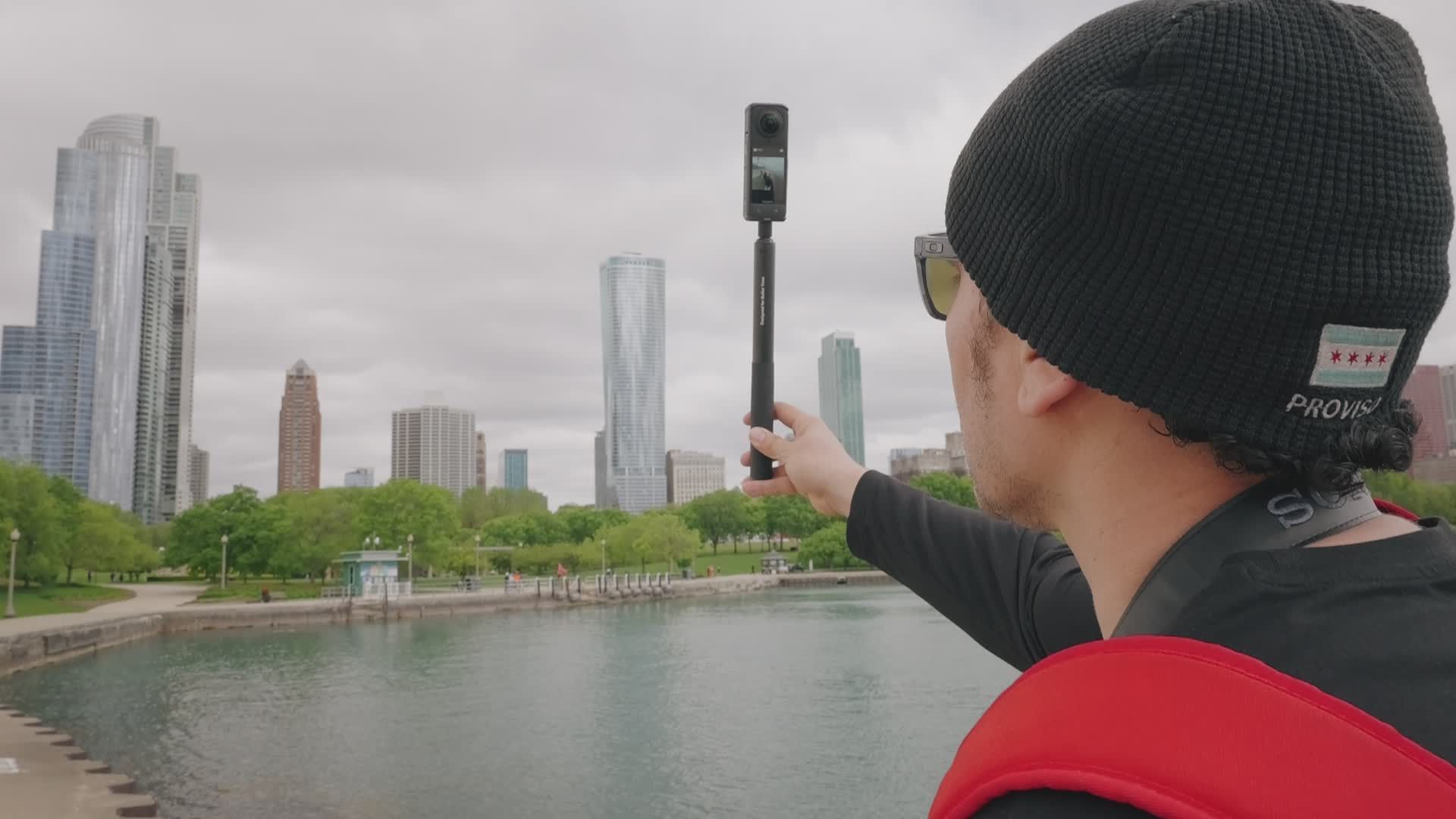 Capturing Chicago Skyline with Selfie Stick Free Stock Video Footage ...