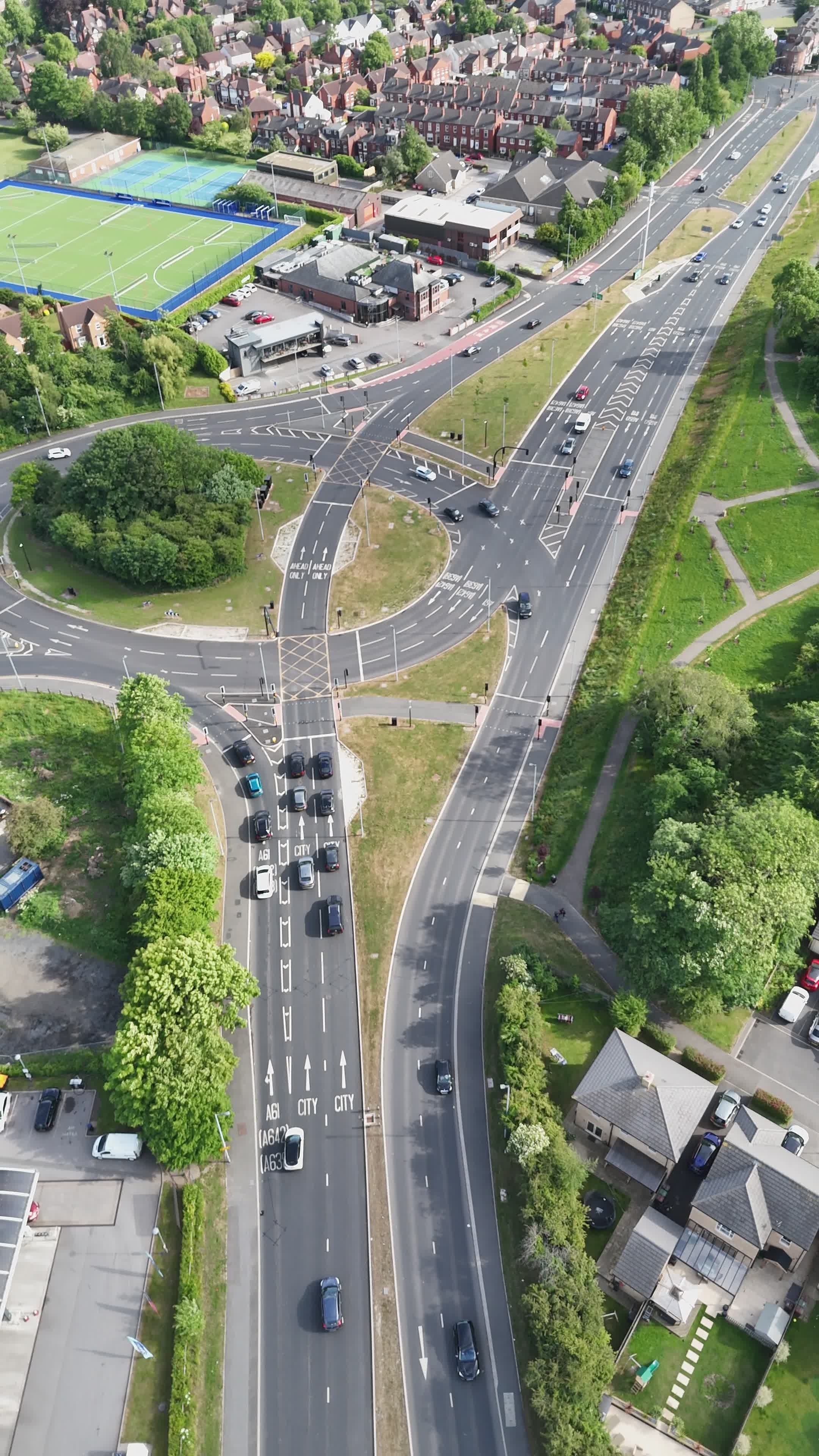 Aerial View of Busy Roundabout Intersection Free Stock Video Footage ...