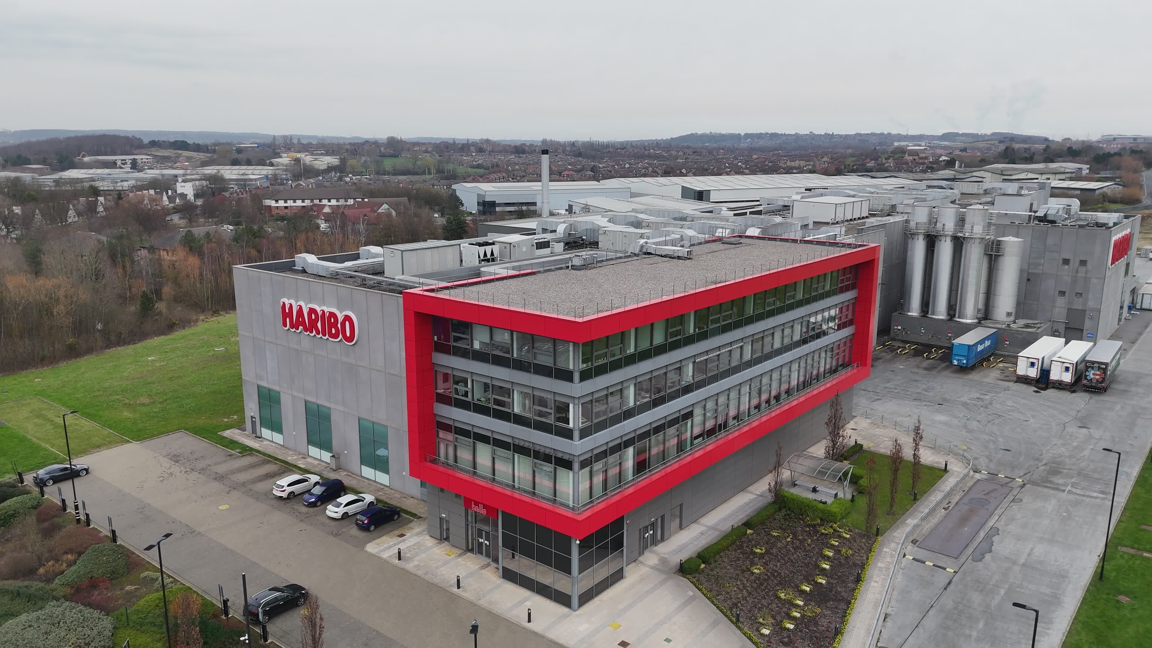 Aerial View of HARIBO Factory Building Free Stock Video Footage ...