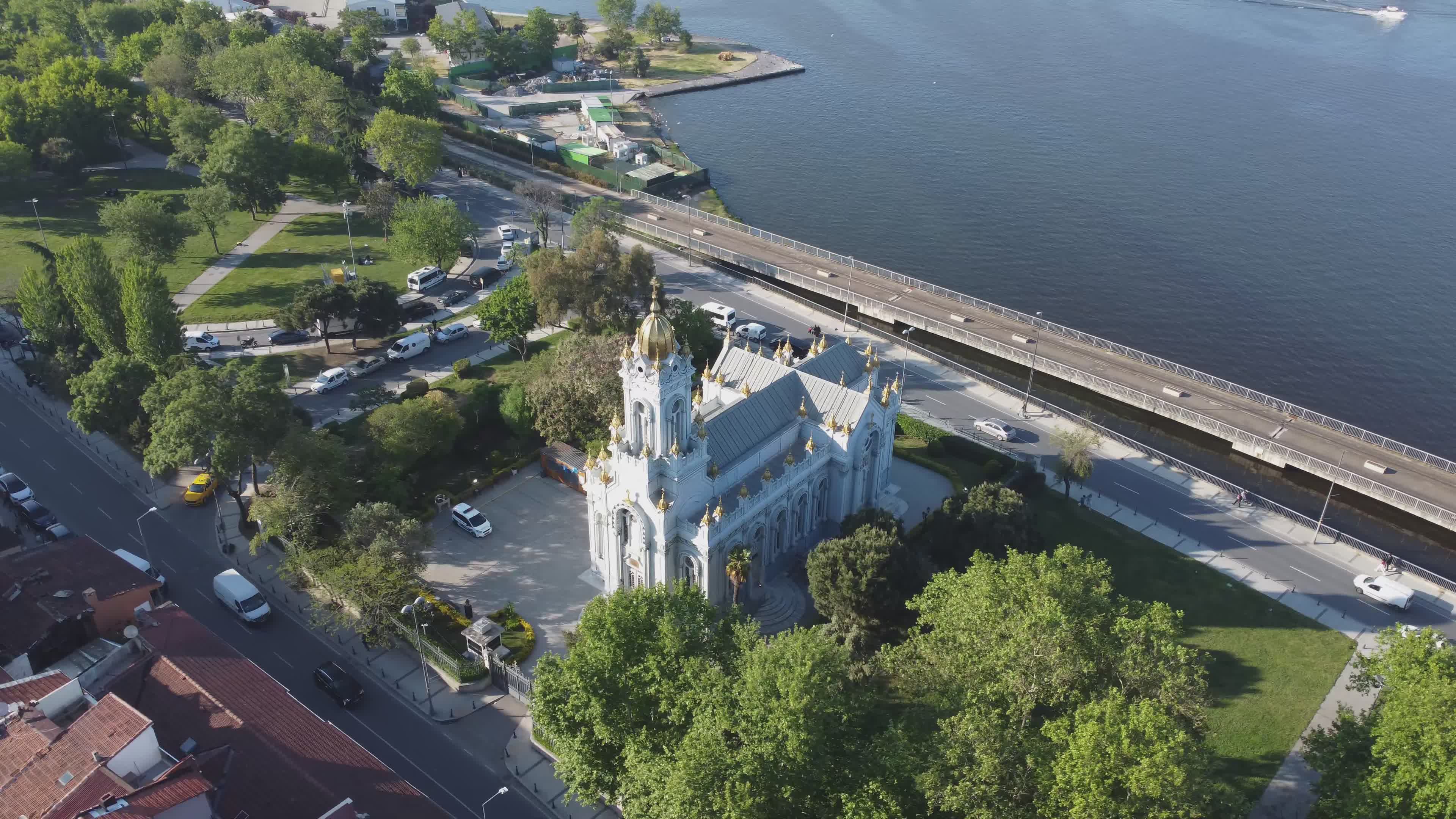 Aerial View of Historic Church by Waterfront Free Stock Video Footage ...