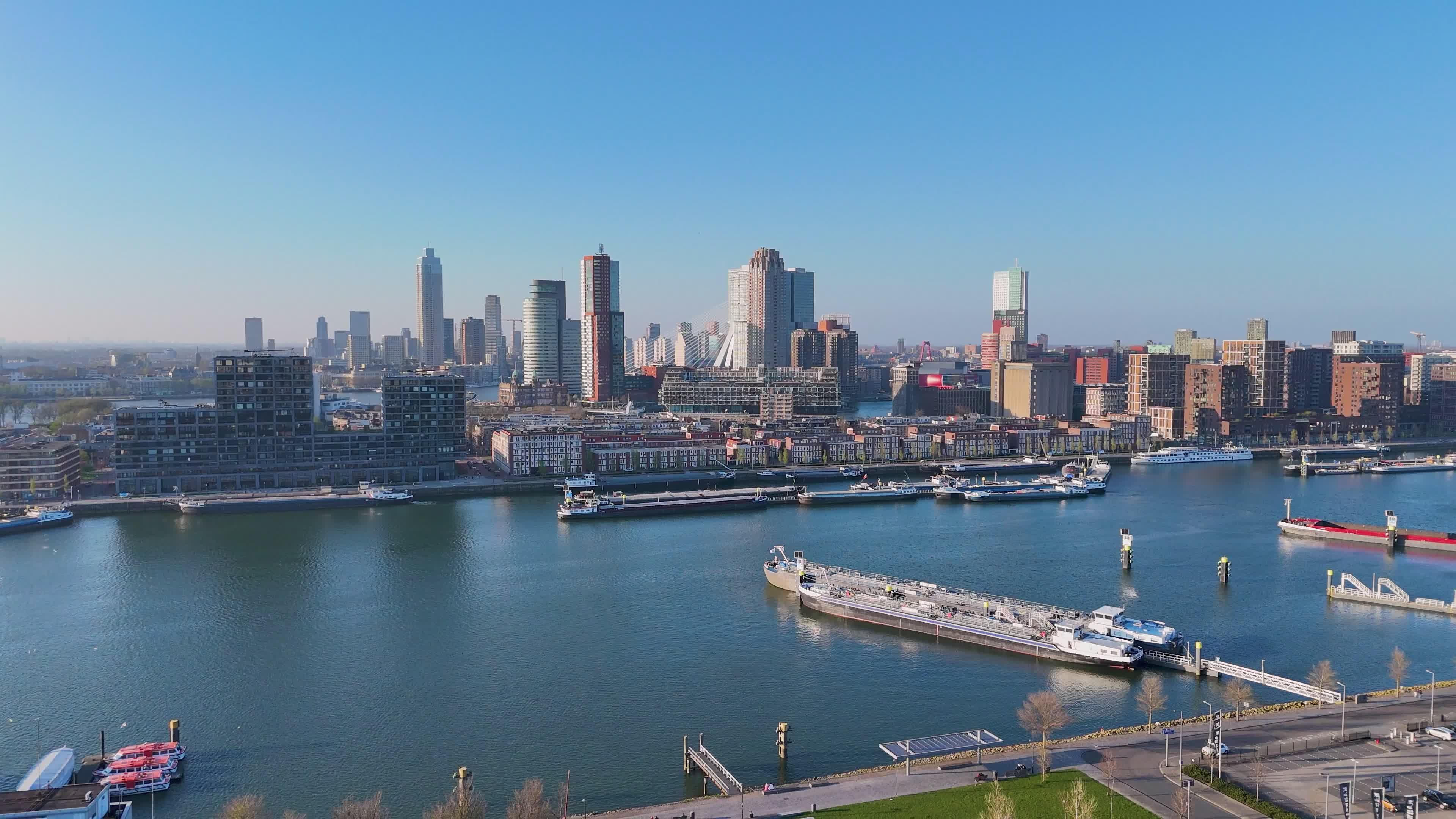 Aerial View of Rotterdam Skyline and Harbor Free Stock Video Footage ...