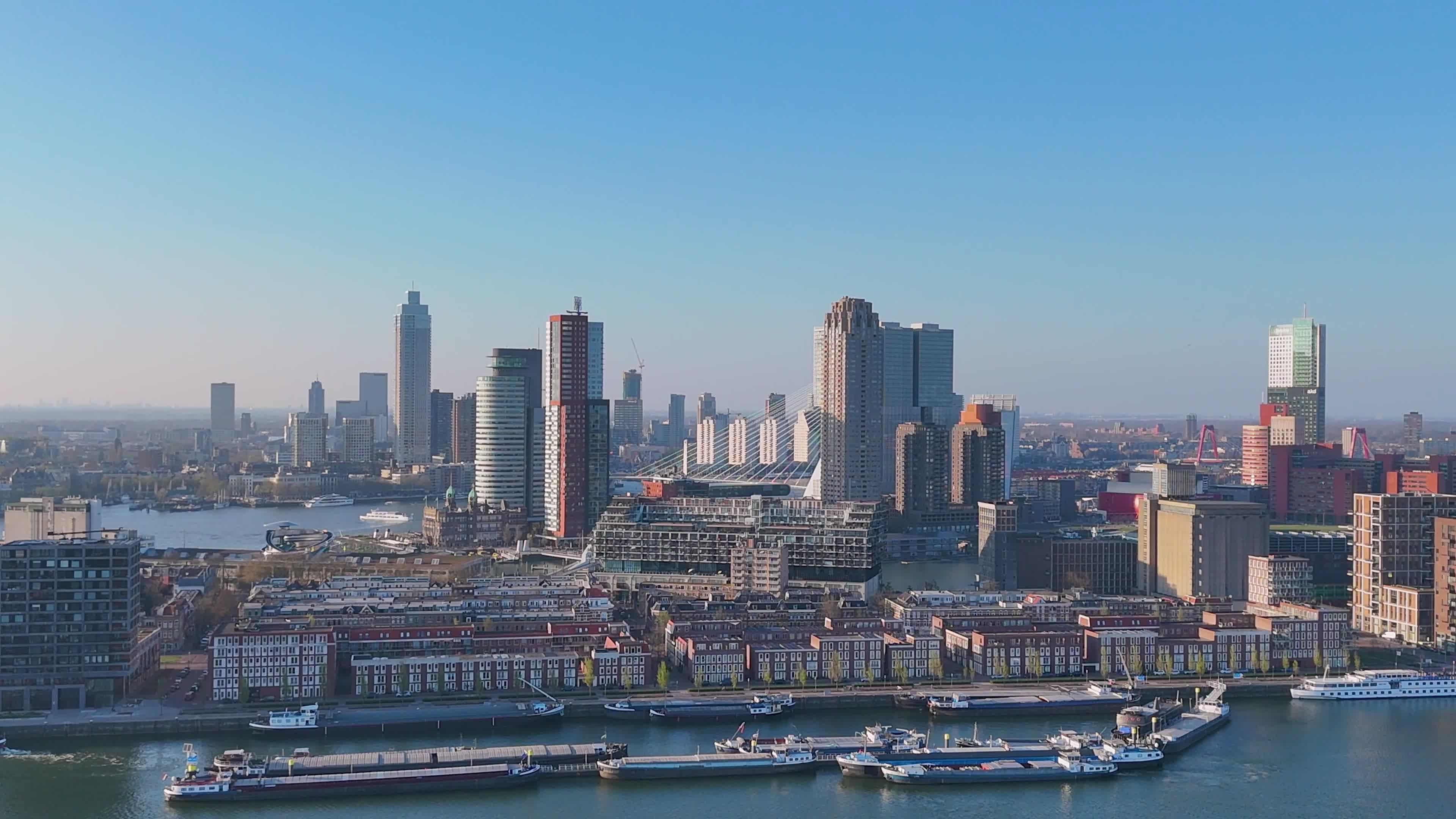 Aerial View of Rotterdam Skyline at Daytime Free Stock Video Footage ...