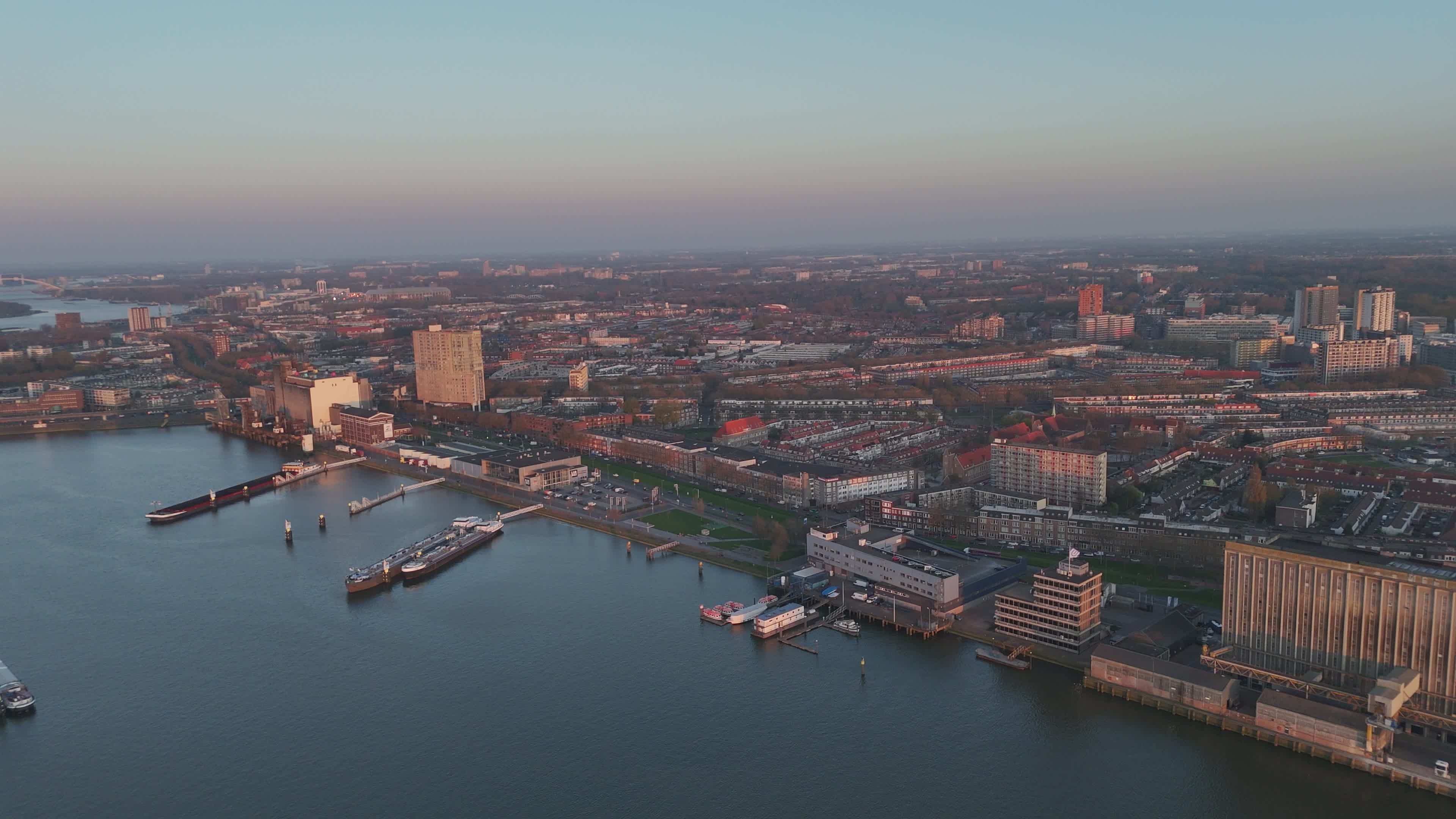 Aerial View of Rotterdam Harbor at Sunset Free Stock Video Footage ...