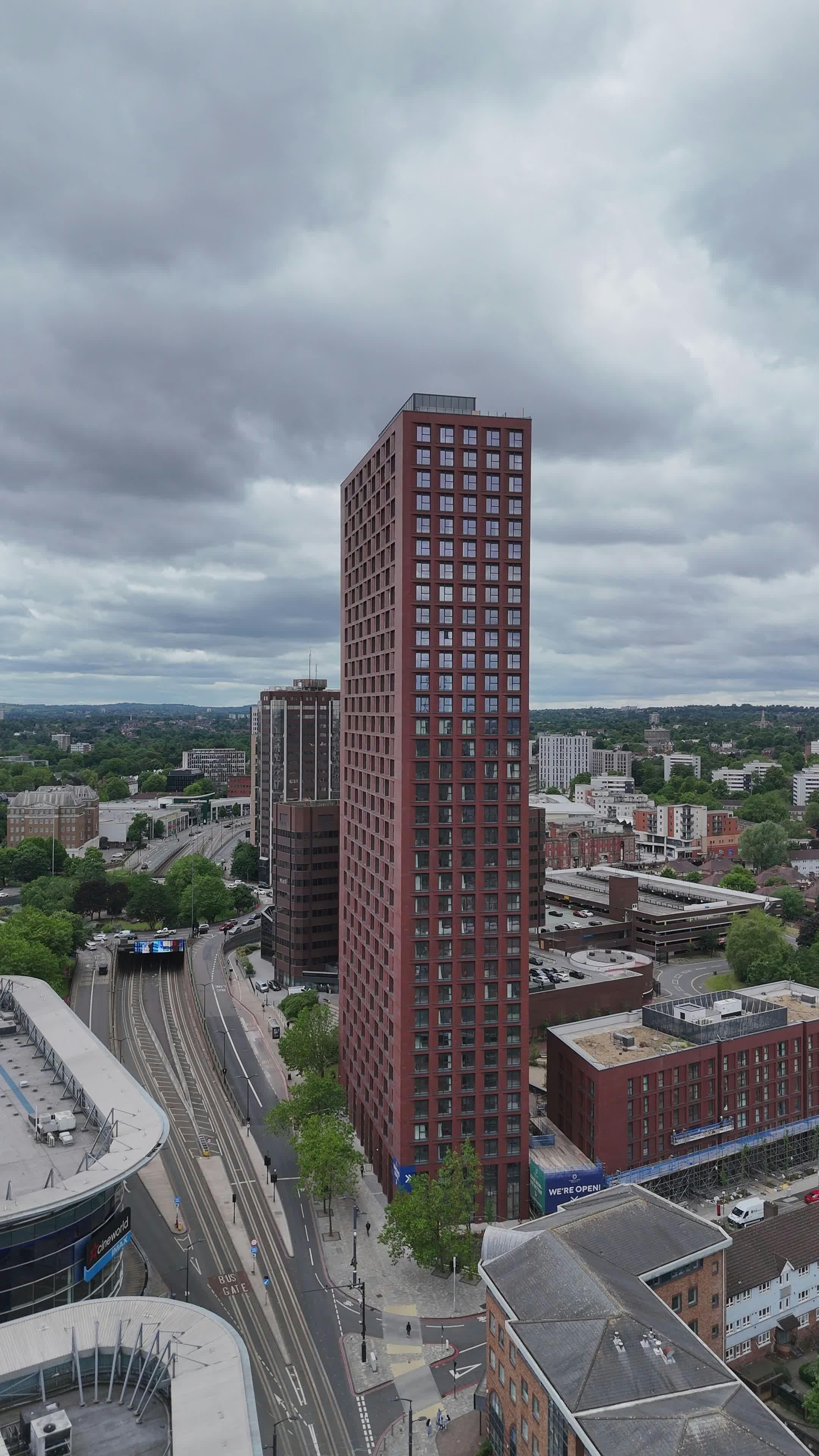Aerial View of Red Brick Skyscraper in Urban Cityscape Free Stock Video ...