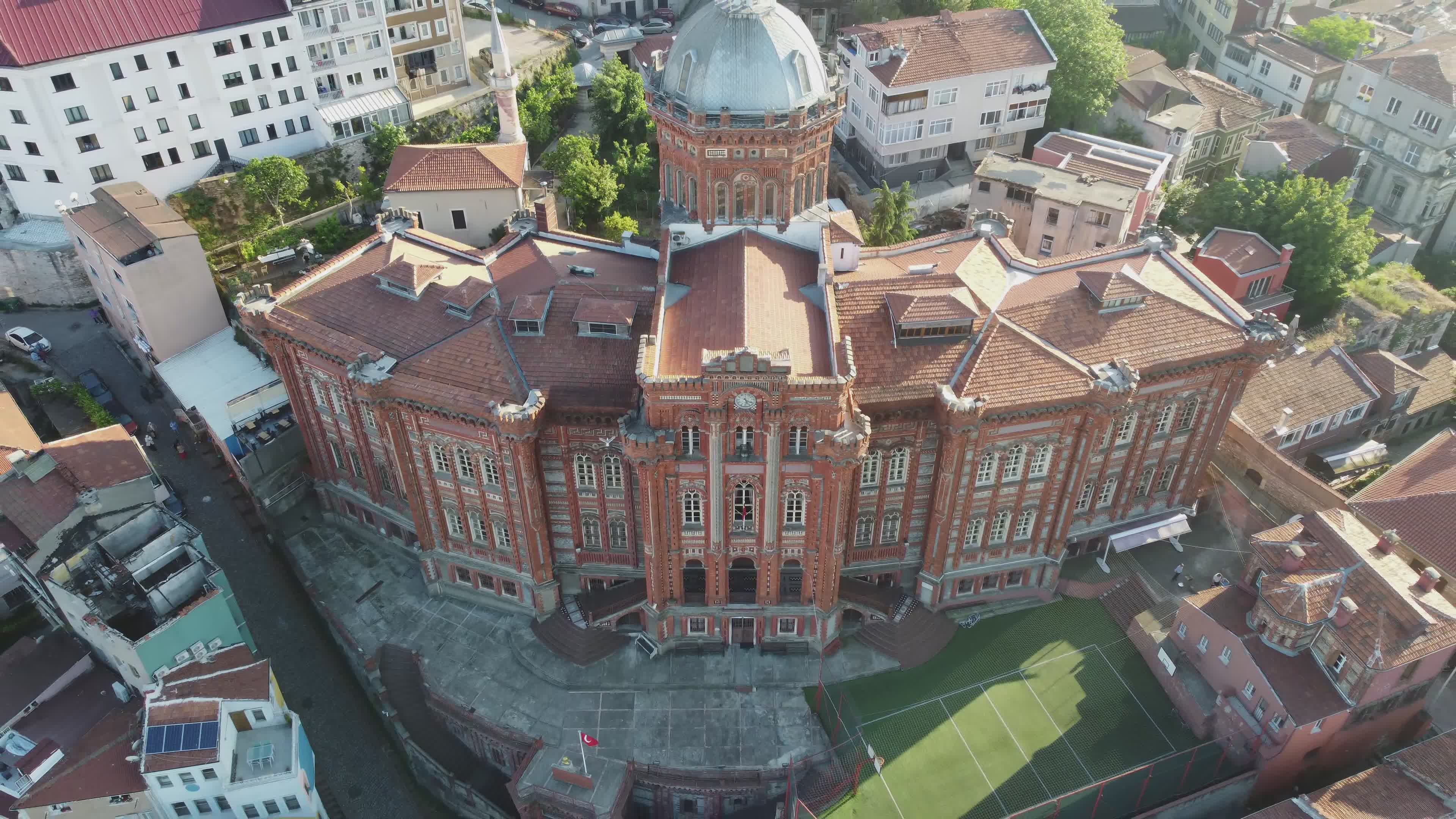 Aerial View of the Imposing Red Brick Building Free Stock Video Footage ...