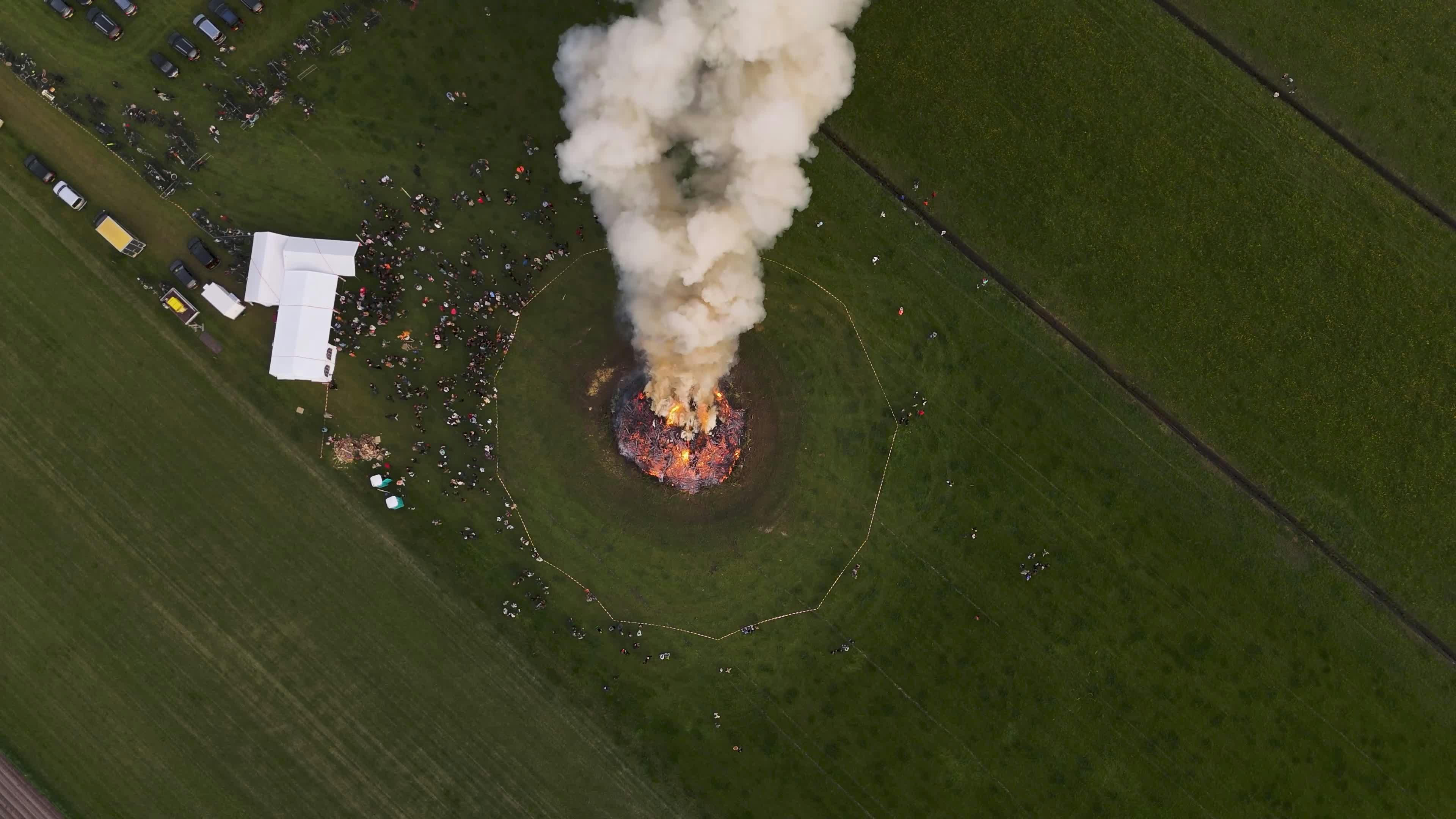Aerial View of Bonfire in Green Field Gathering Free Stock Video ...