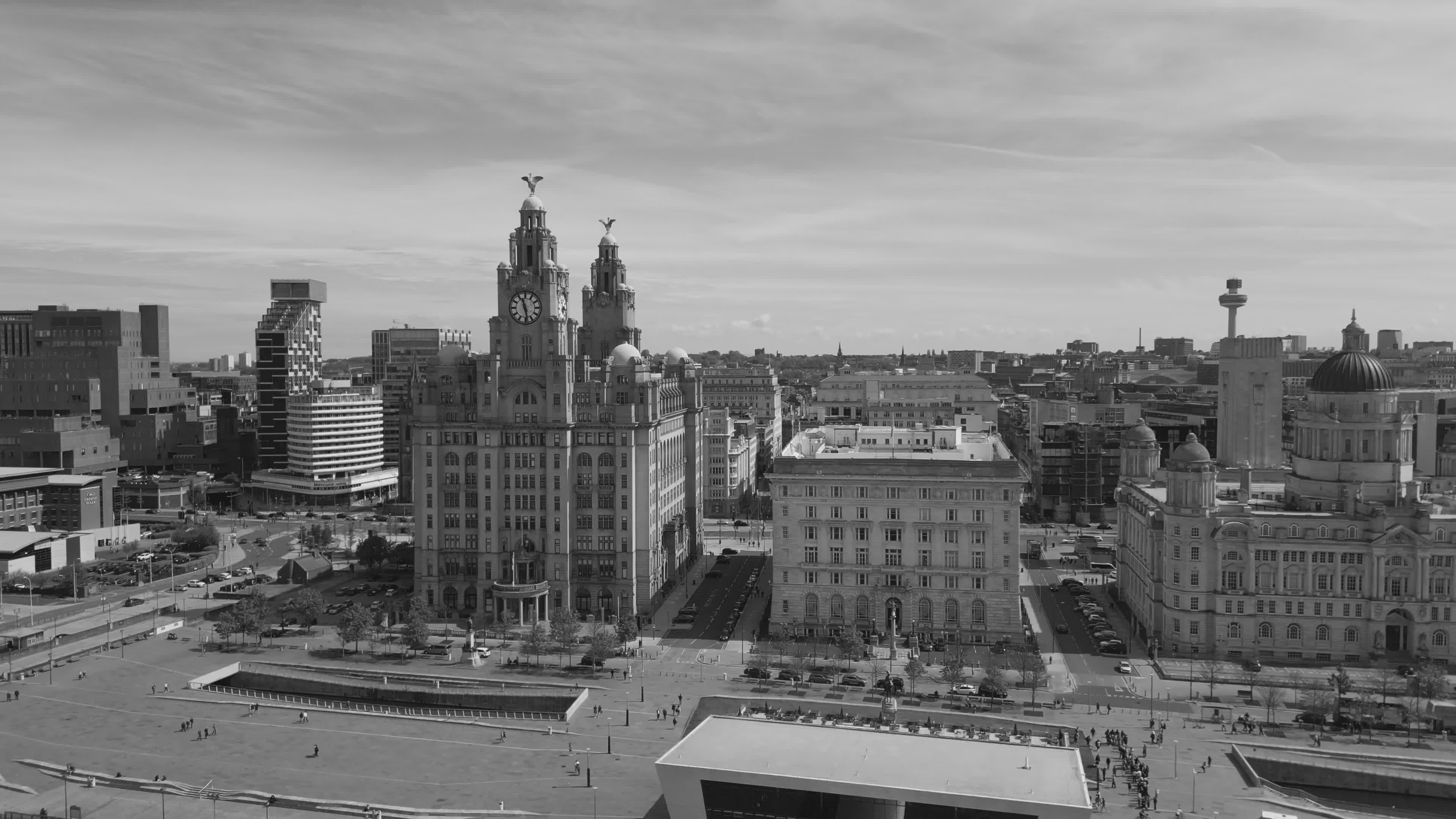 Aerial View of Liverpool Skyline Featuring Iconic Buildings Free Stock ...