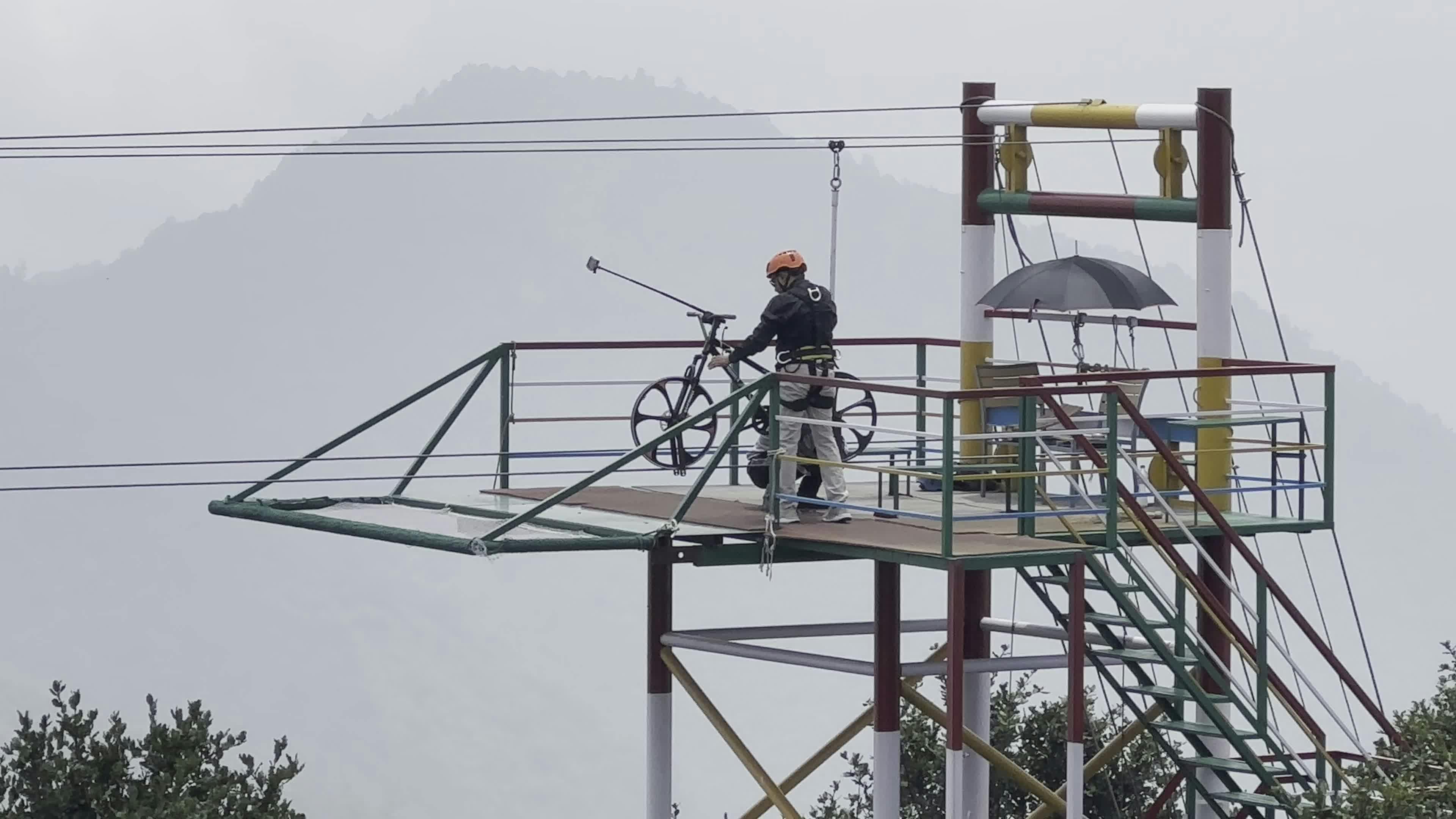 Adventure Cycling on a Cable Zip Line in Nepal Free Stock Video Footage ...