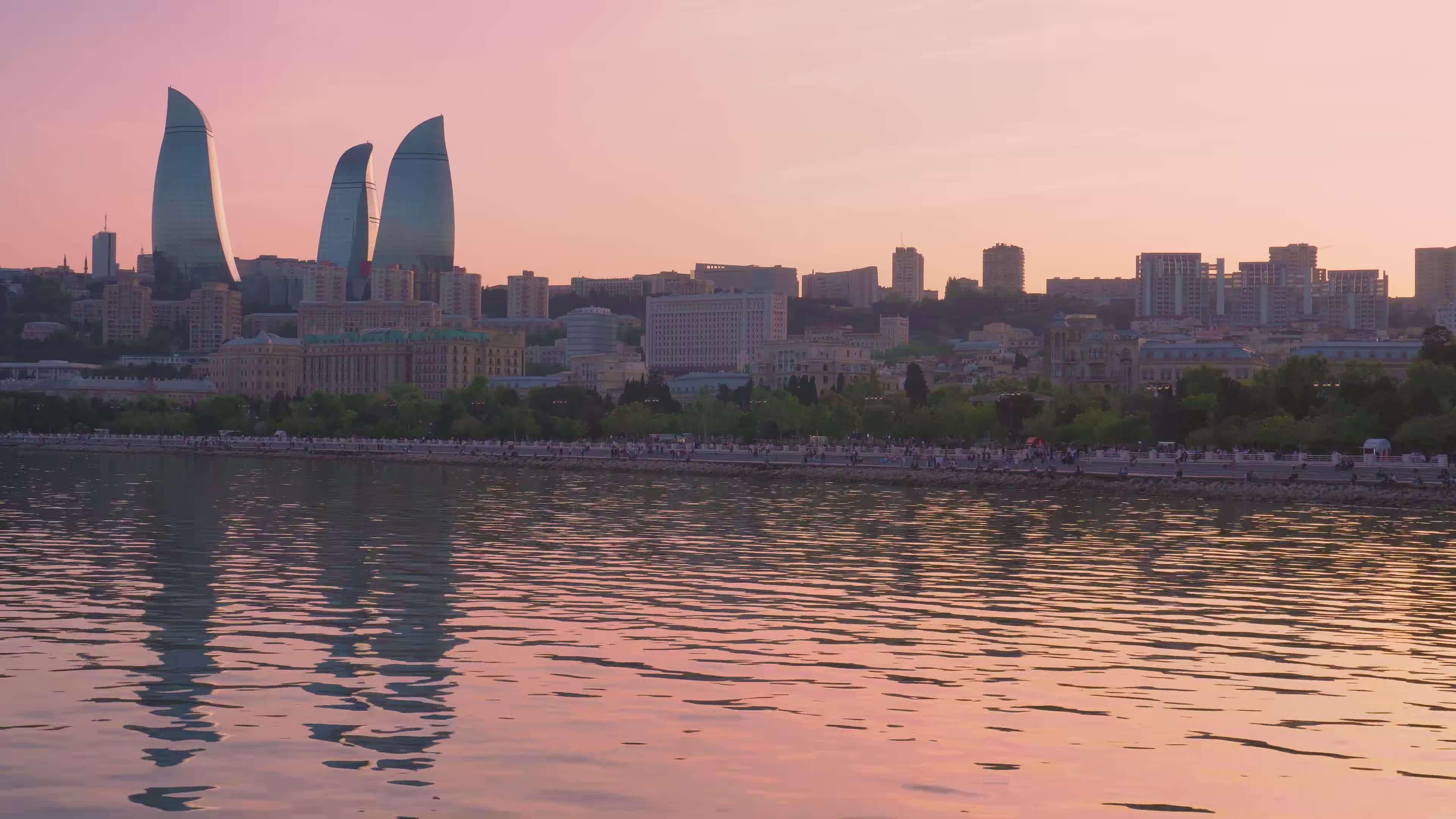 Aerial View of Baku Skyline at Sunset Free Stock Video Footage, Royalty ...