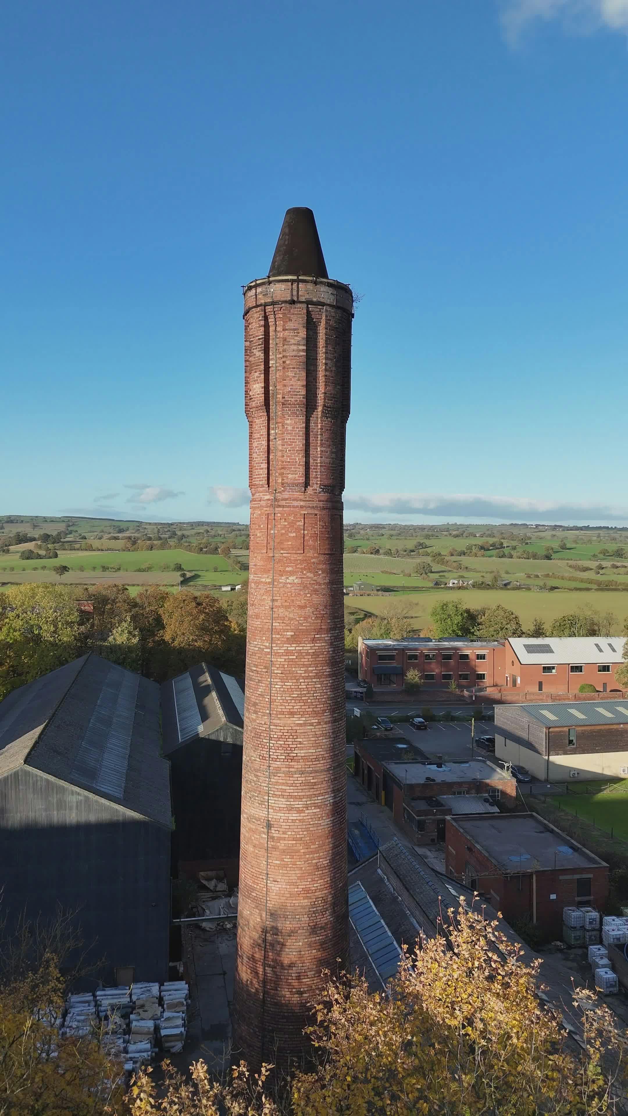 Dramatic Industrial Brick Chimney Aerial View Free Stock Video Footage ...