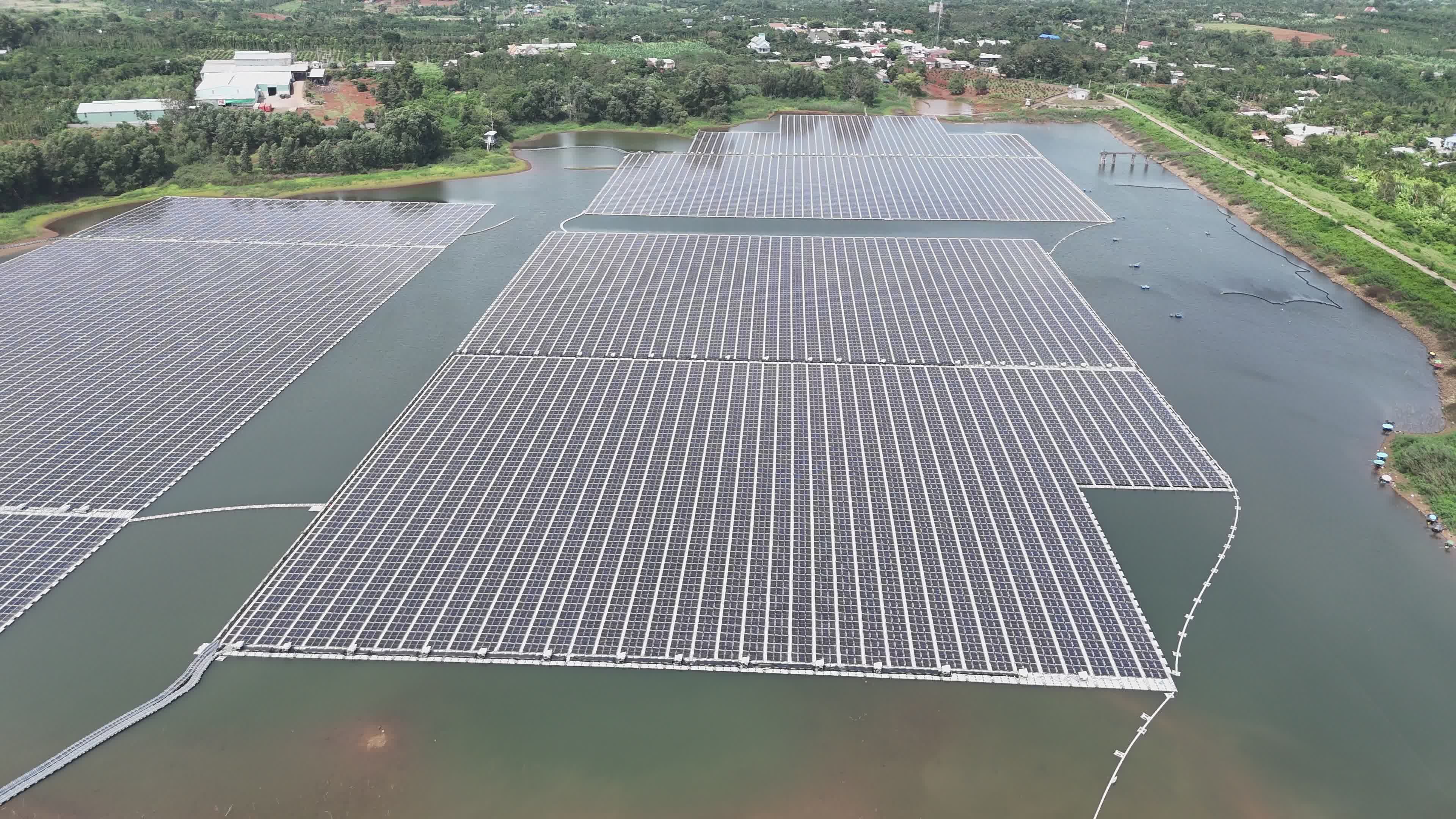 Aerial View of Floating Solar Panels on Lake Free Stock Video Footage ...