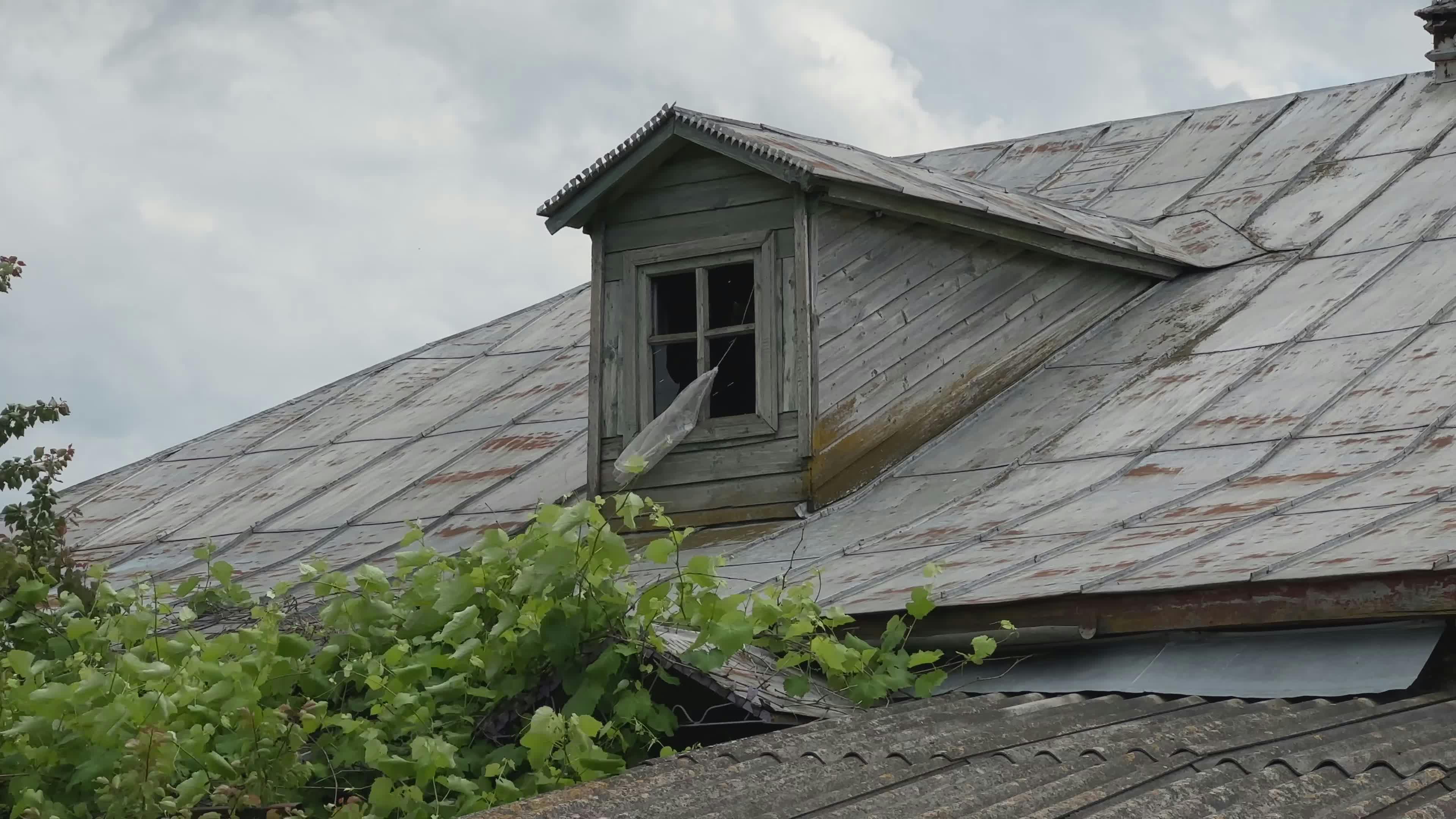 Rustic Abandoned House Rooftop With Dormer Window Free Stock Video ...
