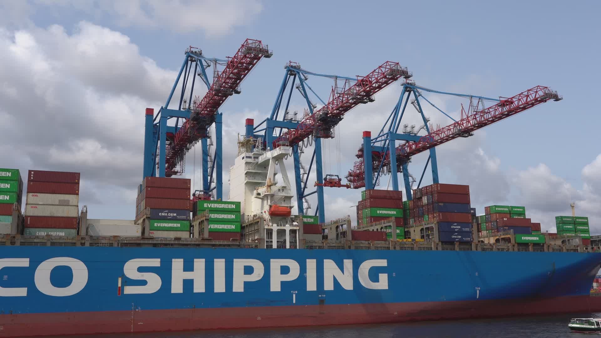 Container Ship Operations At Hamburg Port Free Stock Video Footage