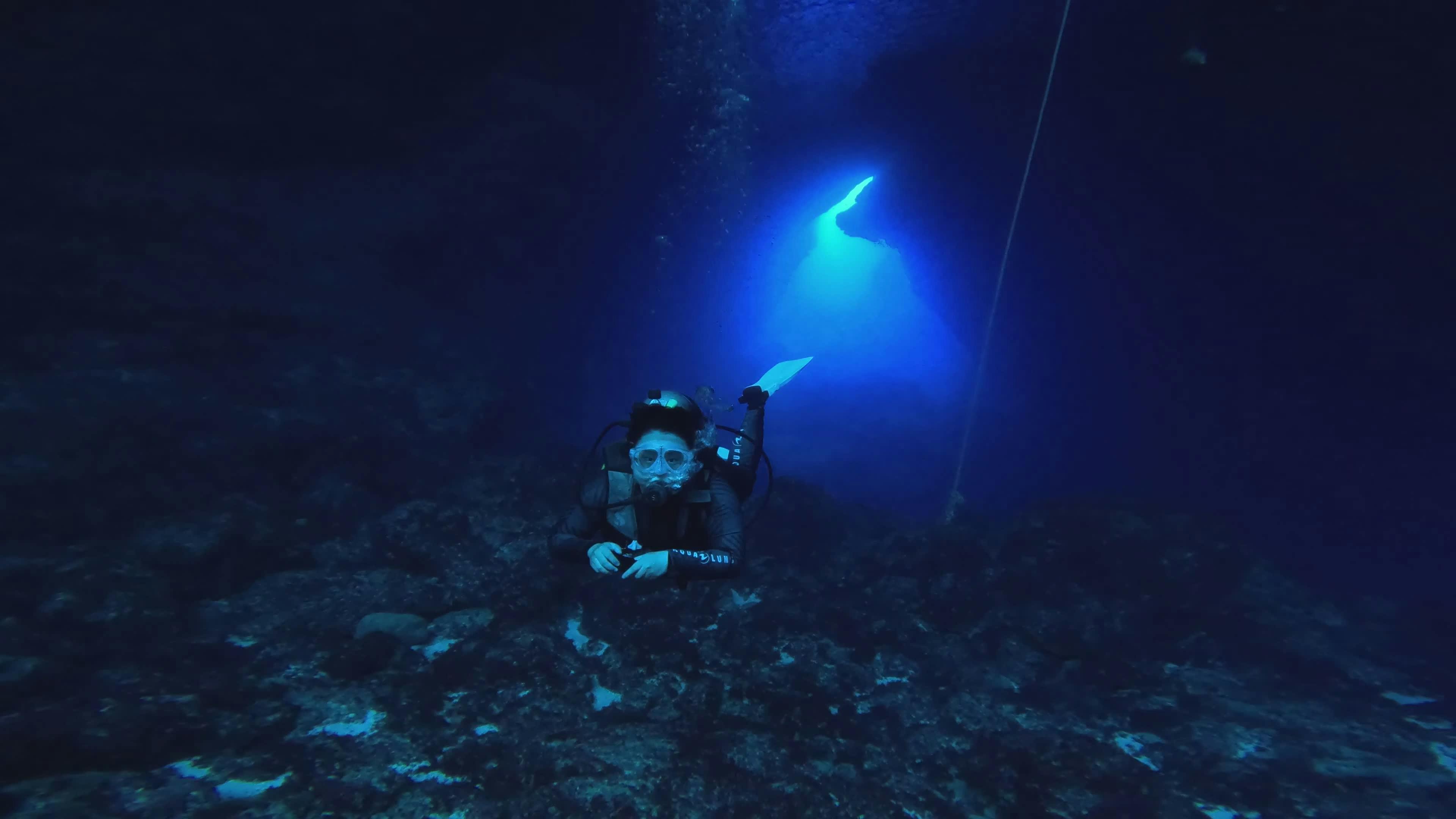 Cave Diving Adventure in Deep Ocean Free Stock Video Footage, Royalty ...