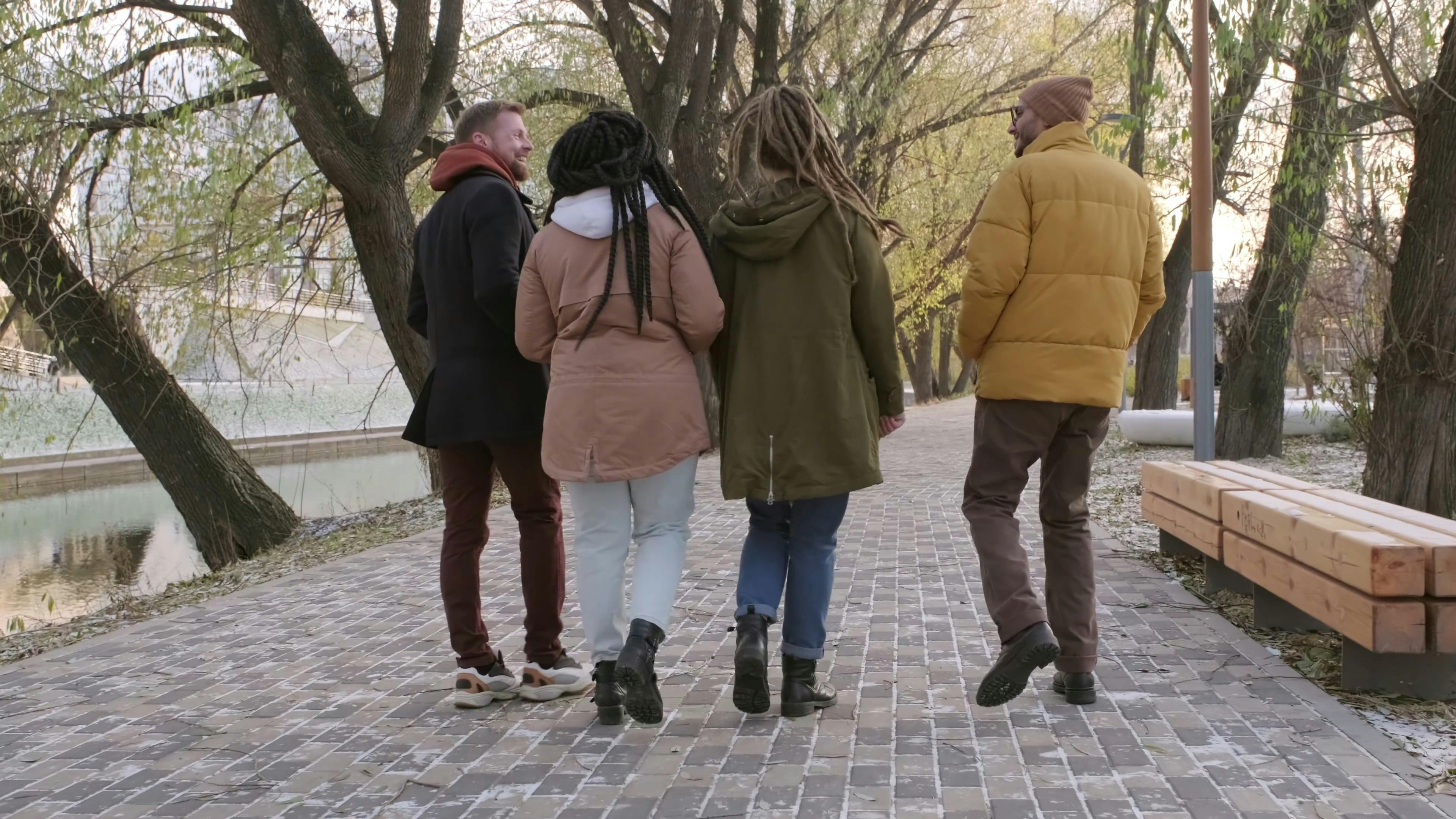 A Group Of People Talking While Walking In A Park · Free Stock Video
