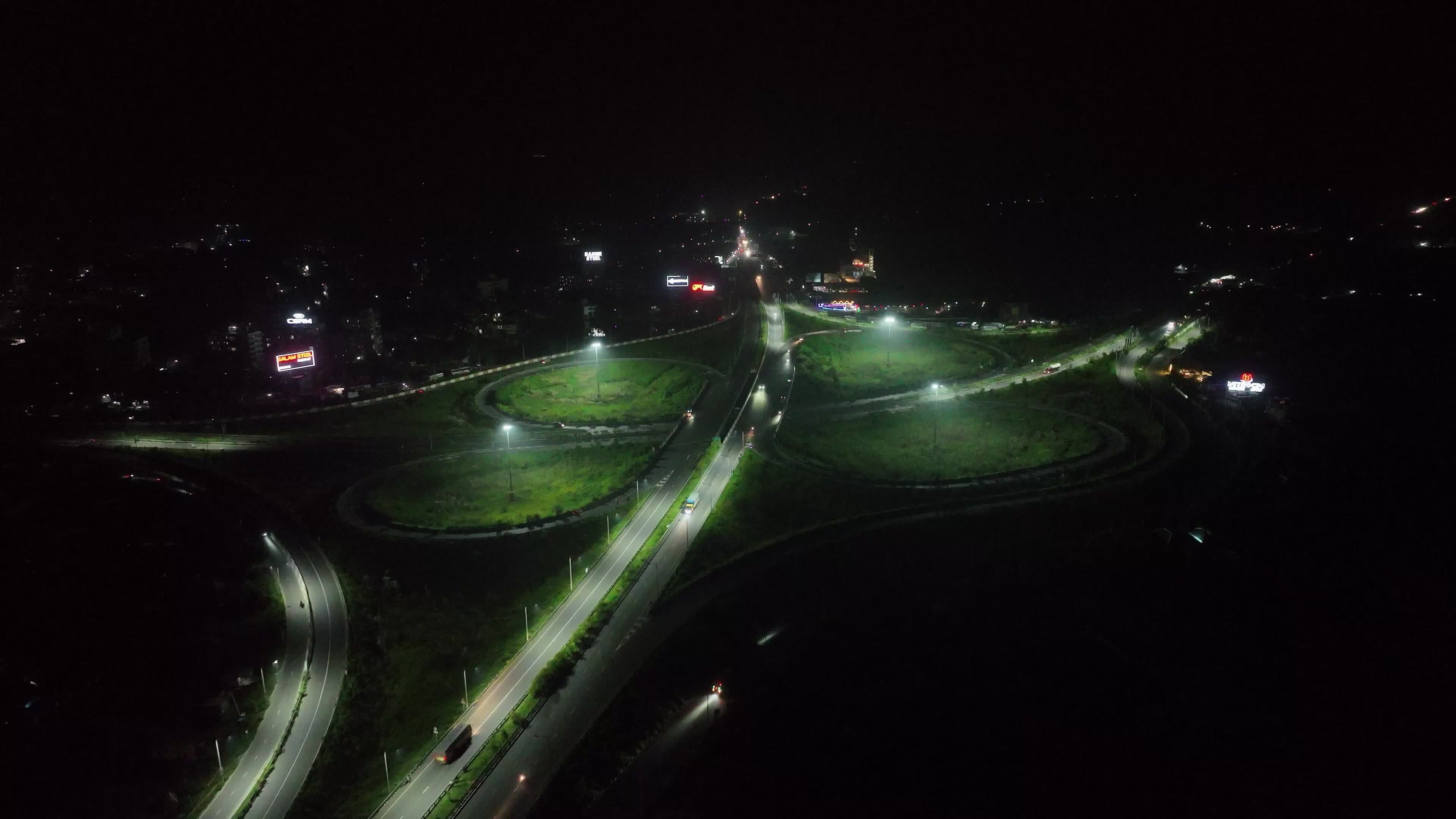 Aerial View of Illuminated Flyover at Night Free Stock Video Footage ...
