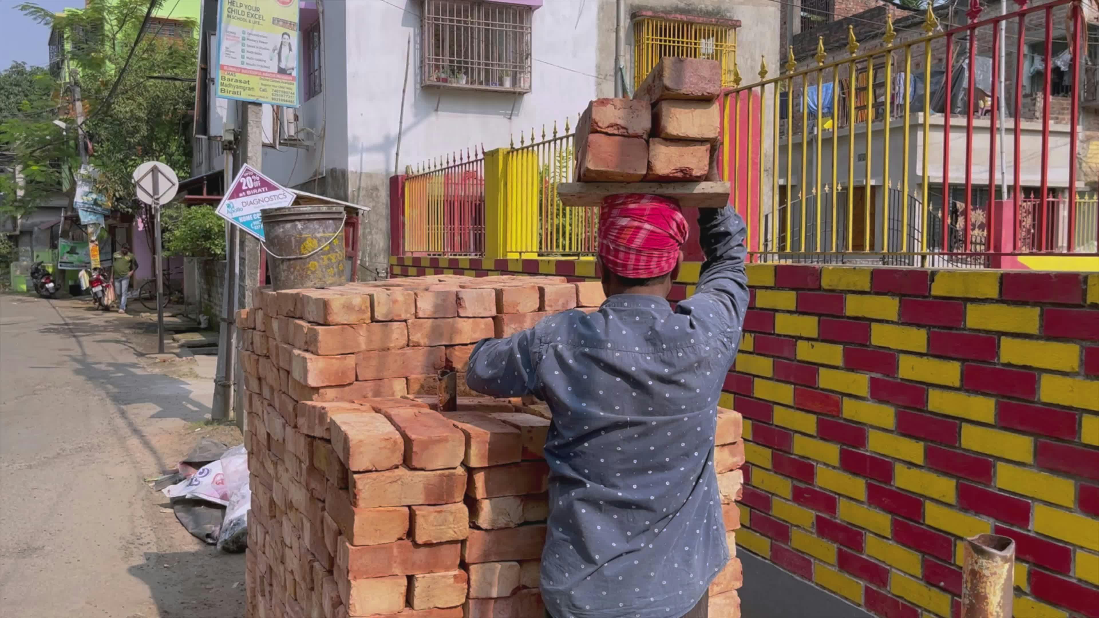 Laborer Carrying Bricks on Construction Site Free Stock Video Footage ...