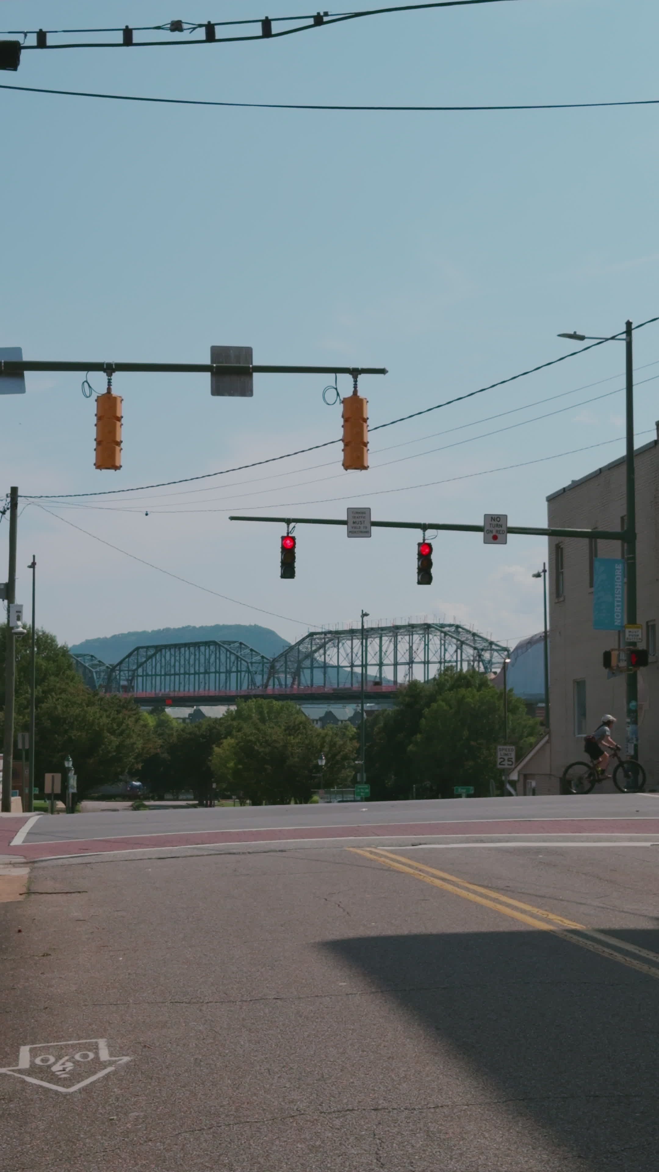 Empty City Street with Bridge and Traffic Lights Free Stock Video ...