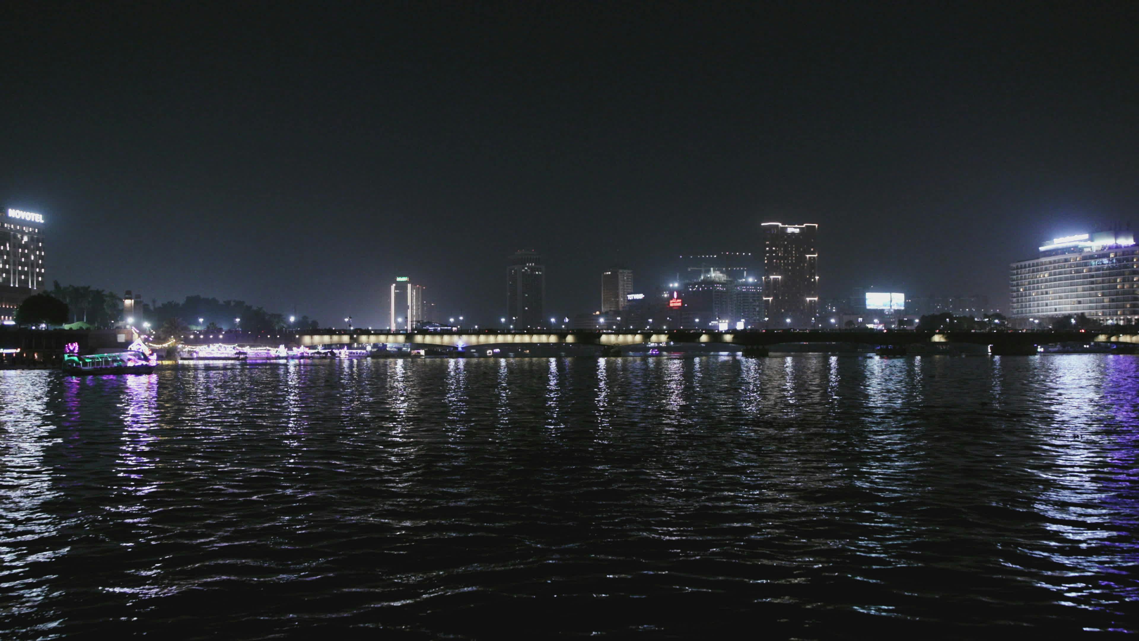 City Skyline Reflecting on Night River Free Stock Video Footage ...