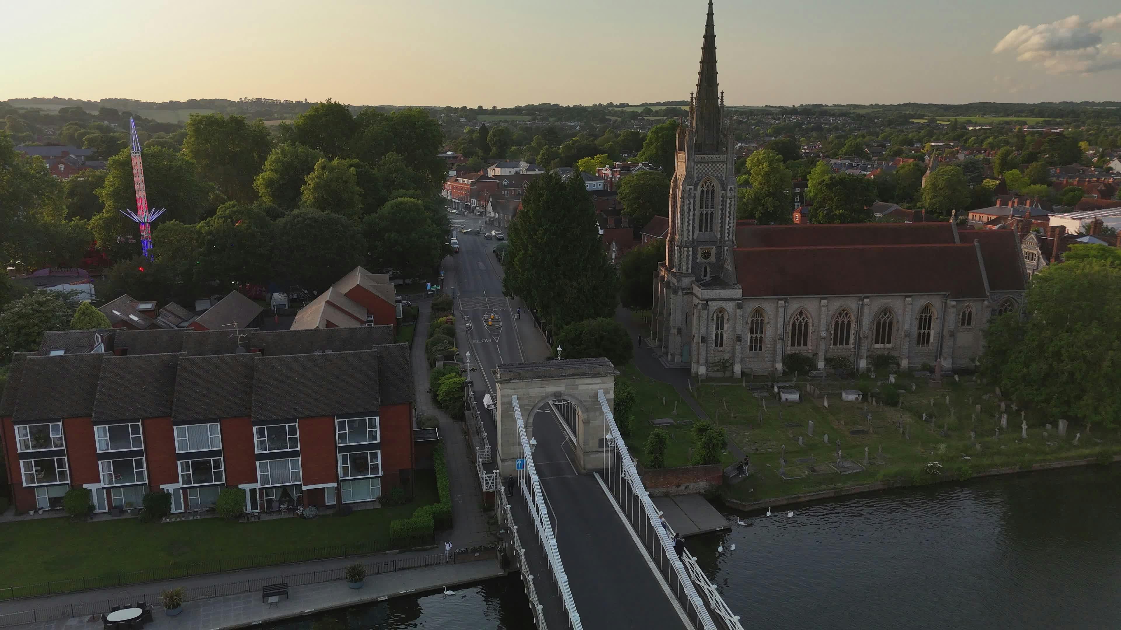 Aerial View of Marlow Bridge and Church Free Stock Video Footage ...