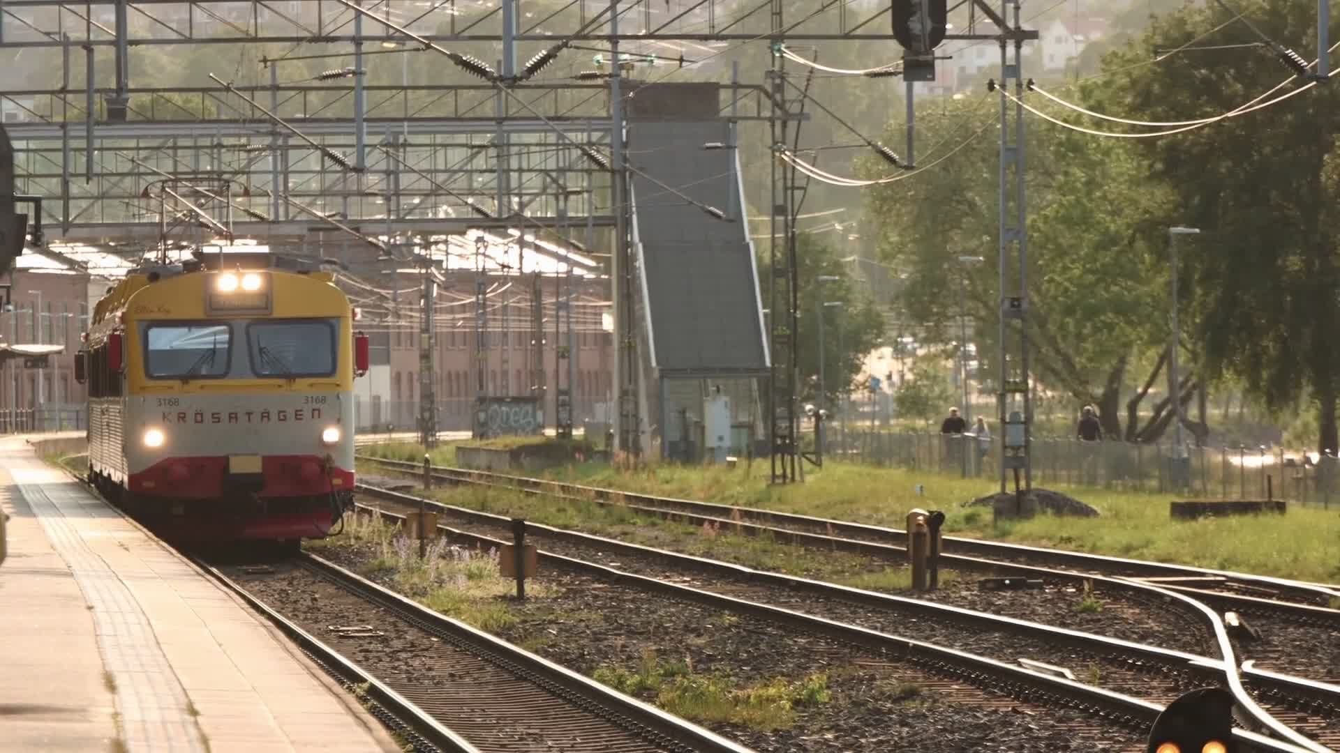 Scenic Arrival of Classic Yellow Train in Sweden Free Stock Video ...