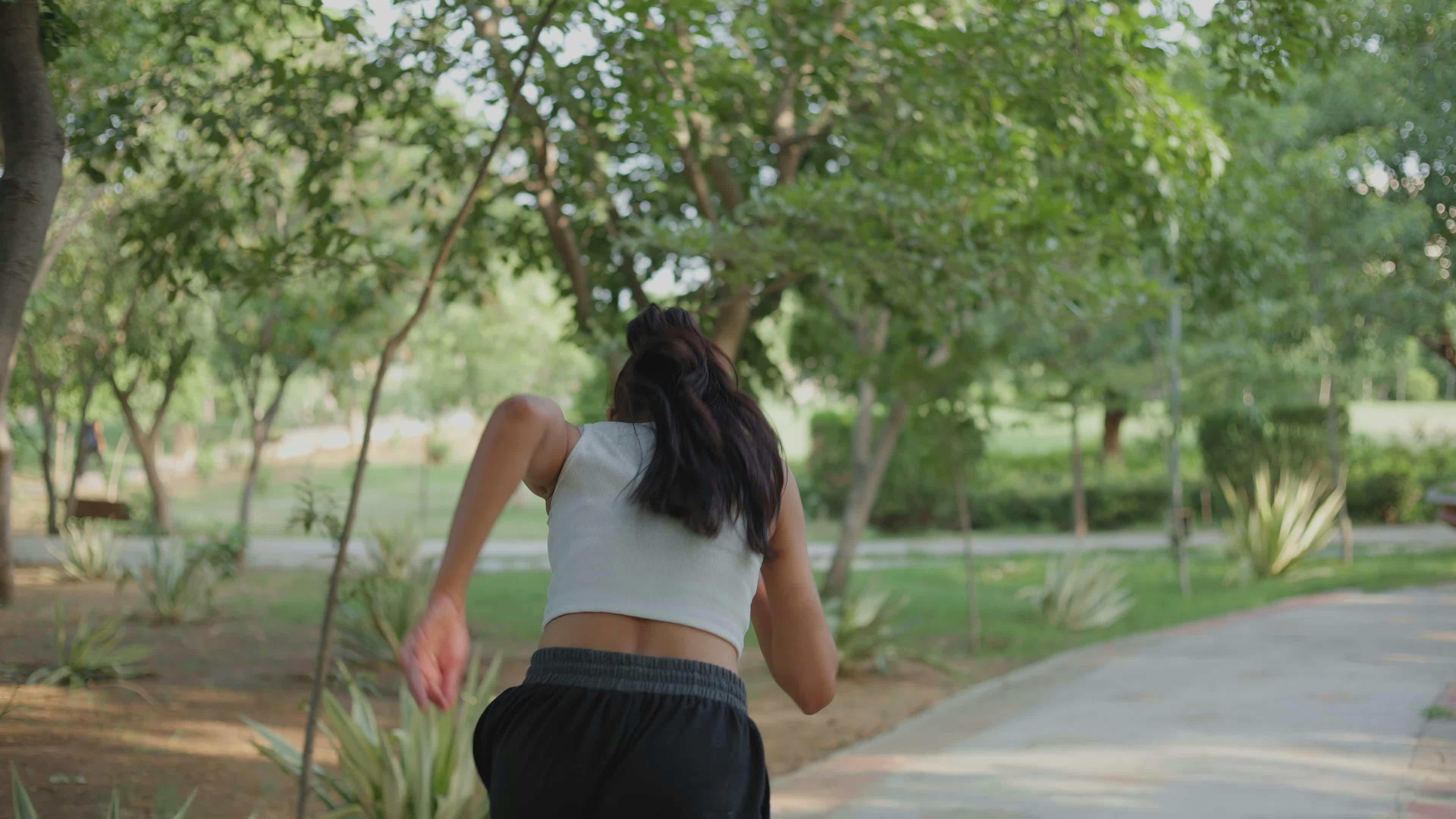 Morning Park Jogging: Female Runner on Trail Free Stock Video Footage ...