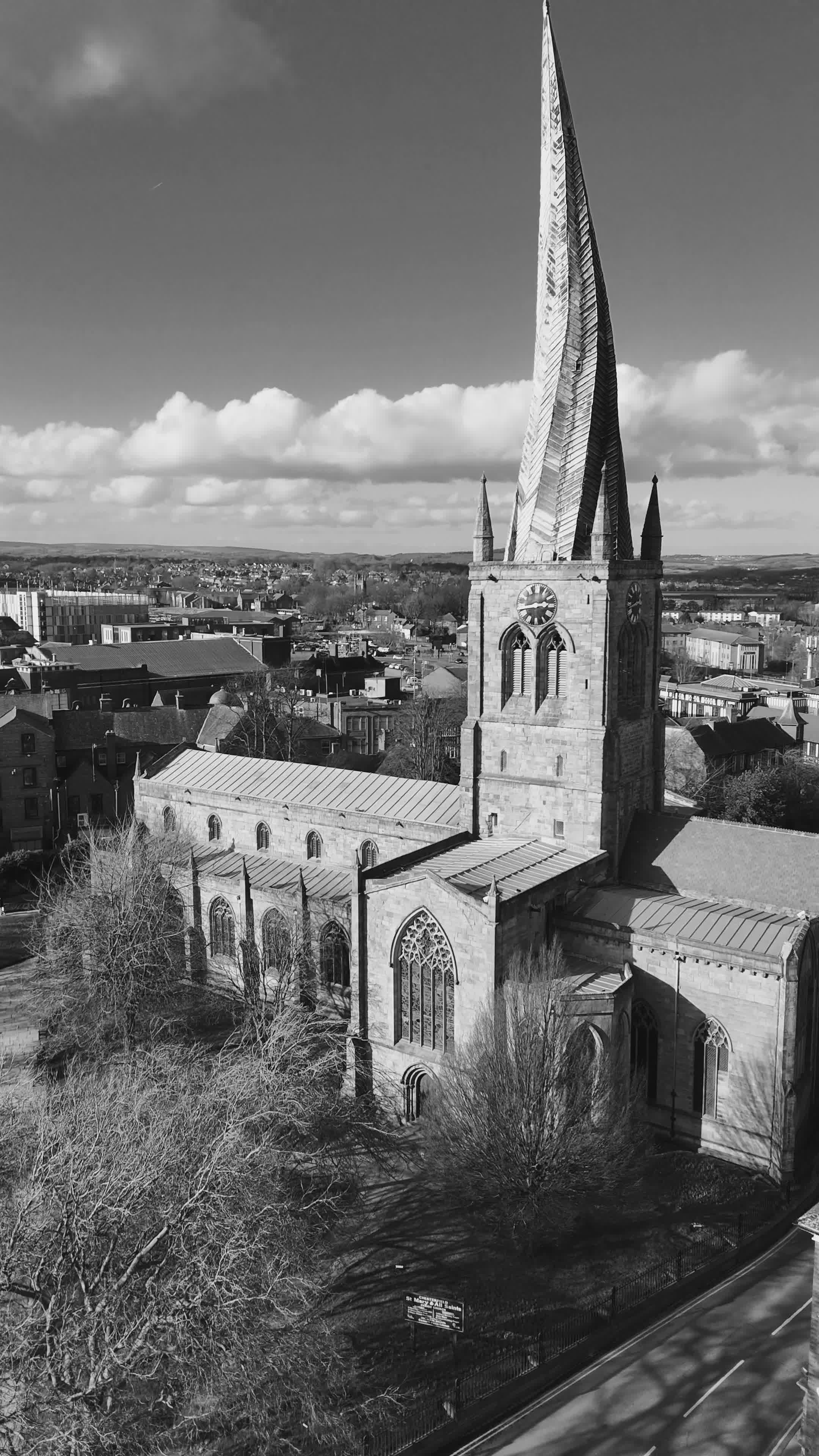 Aerial View of Chesterfield's Crooked Spire Free Stock Video Footage ...