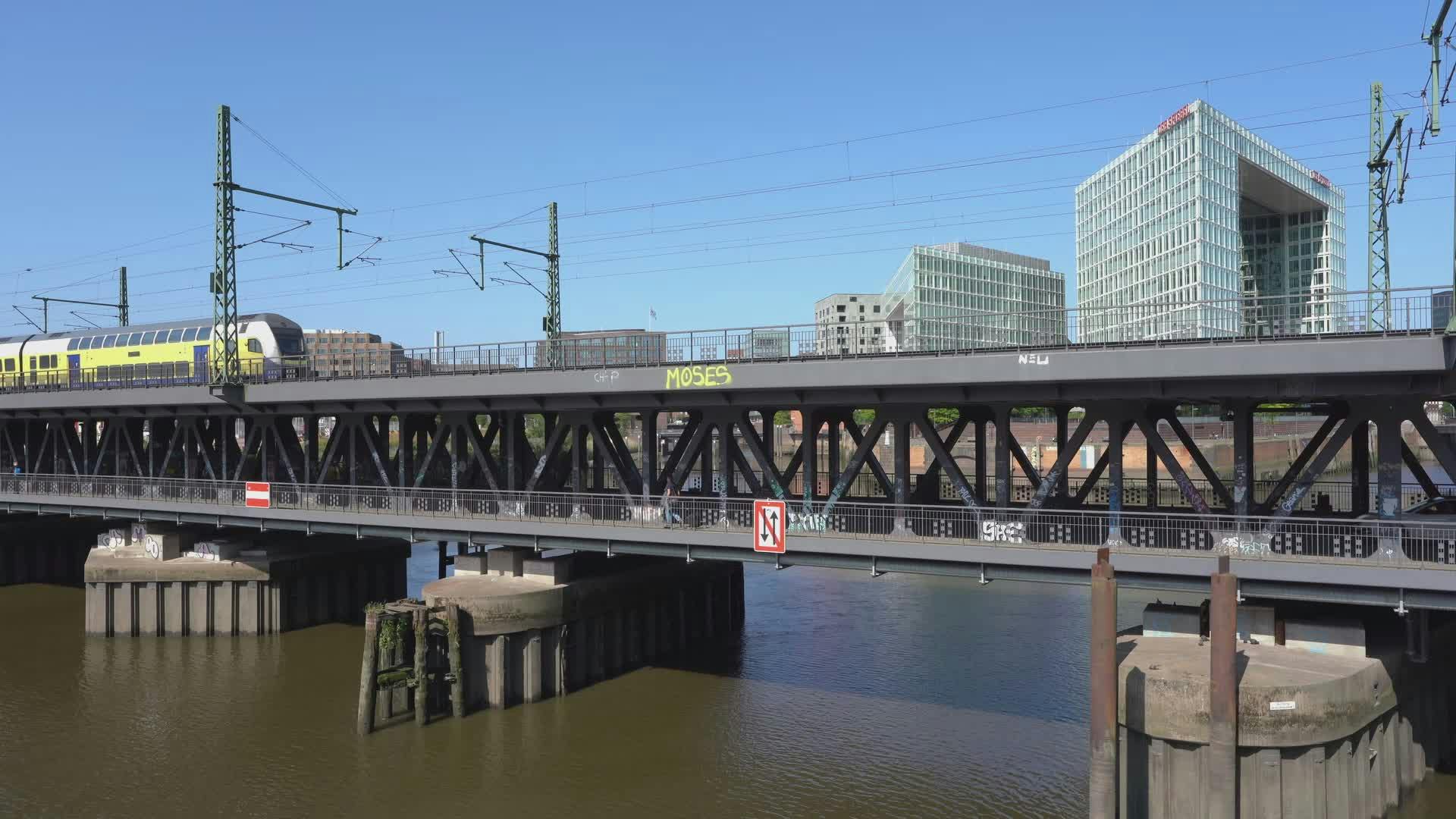 Commuter Train Crossing Bridge in Hamburg Free Stock Video Footage ...