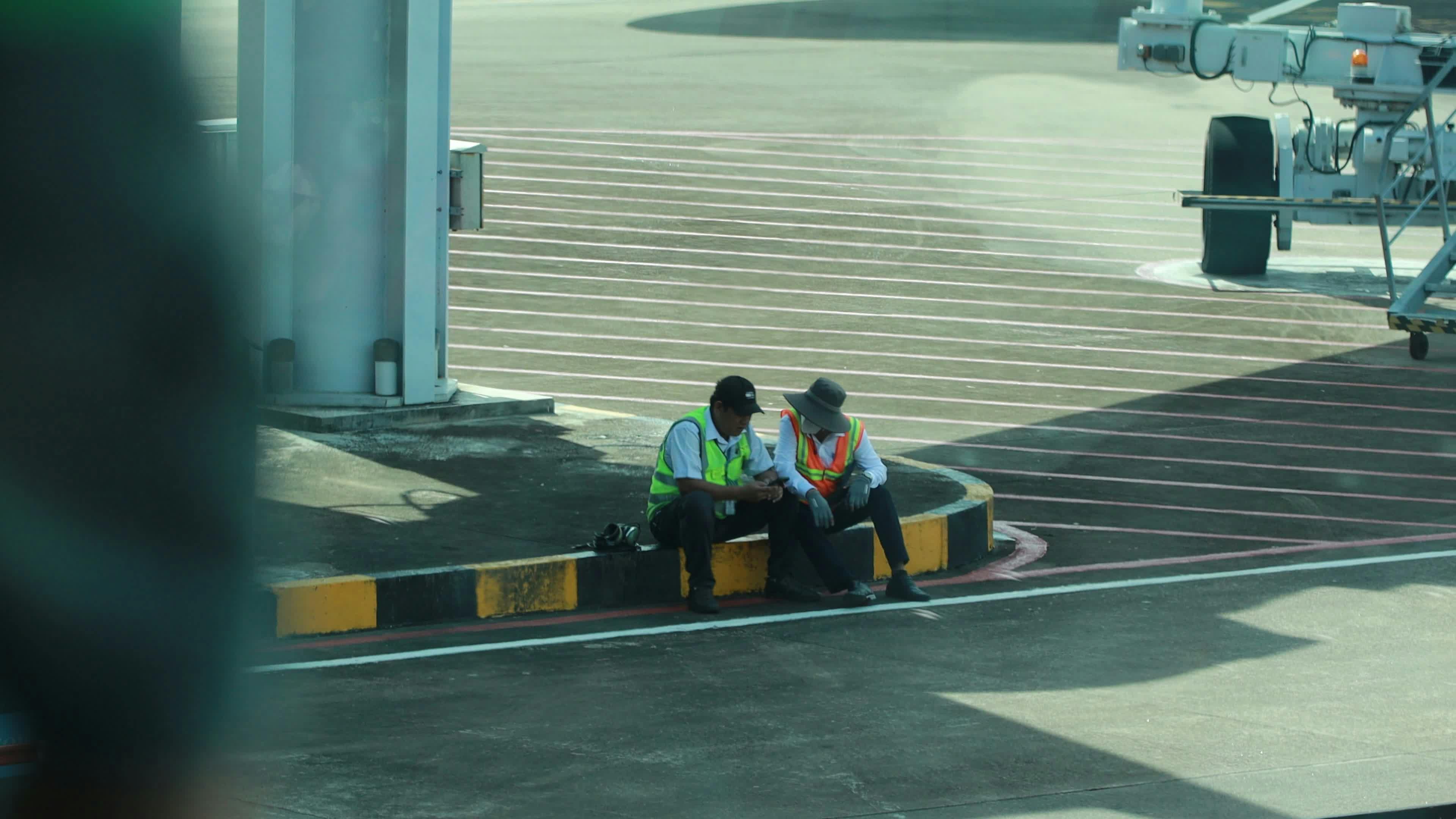 Airport Ground Crew Taking Break at Runway Free Stock Video Footage ...
