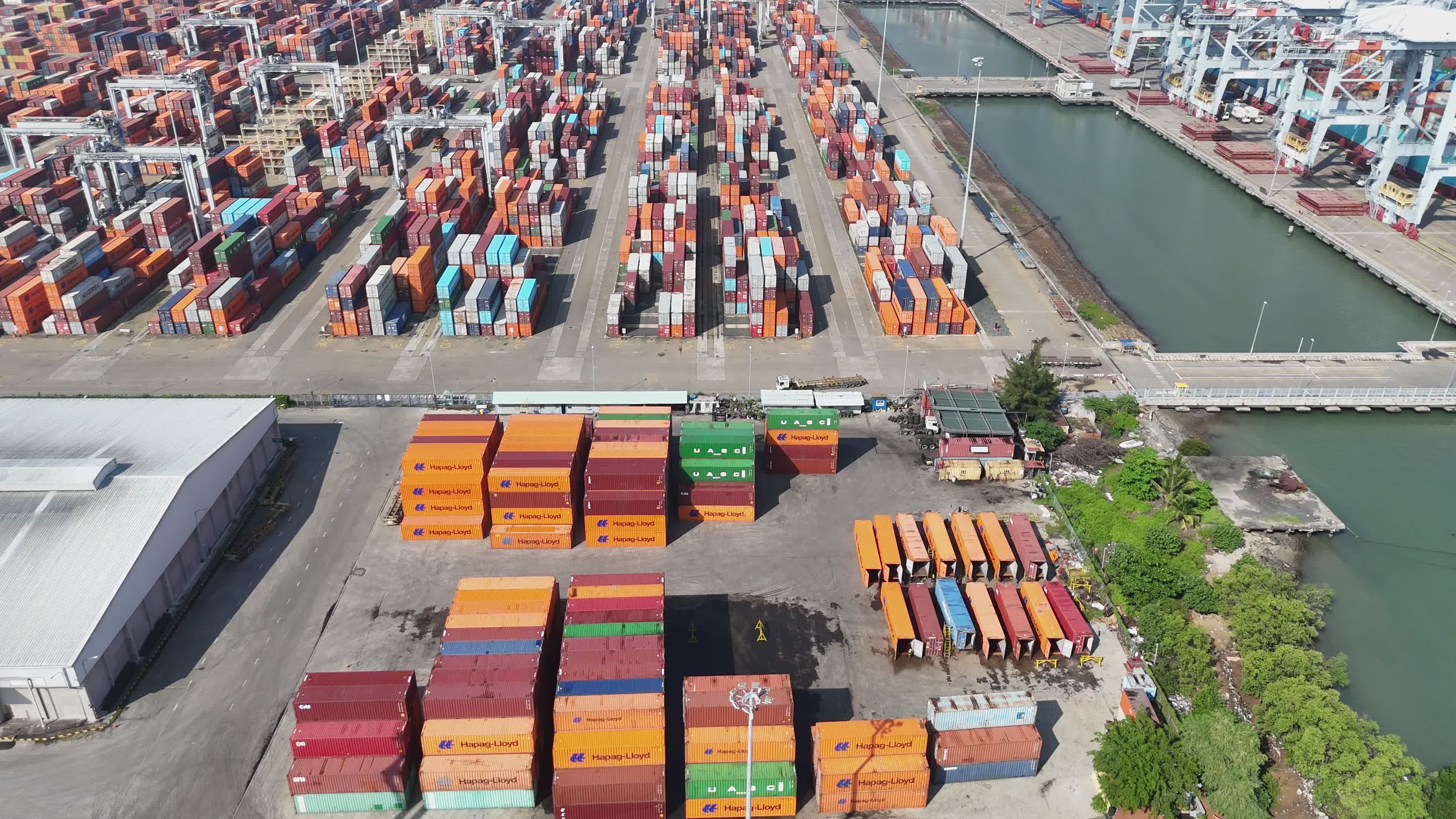 Aerial View of Busy Container Port Terminal Free Stock Video Footage ...