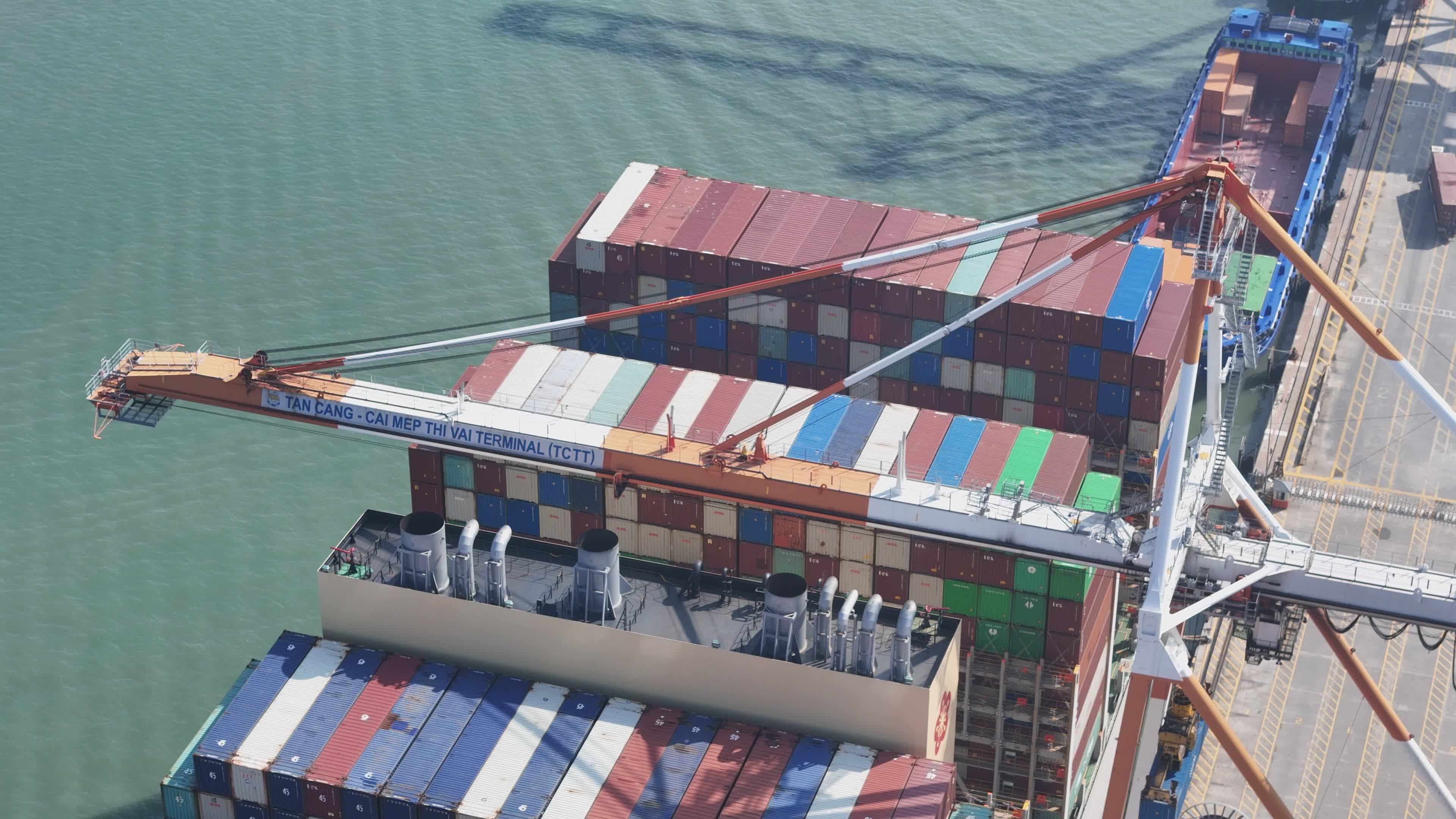 Aerial Footage Of A Cargo Ship At Sea Loaded With Containers Free Stock ...