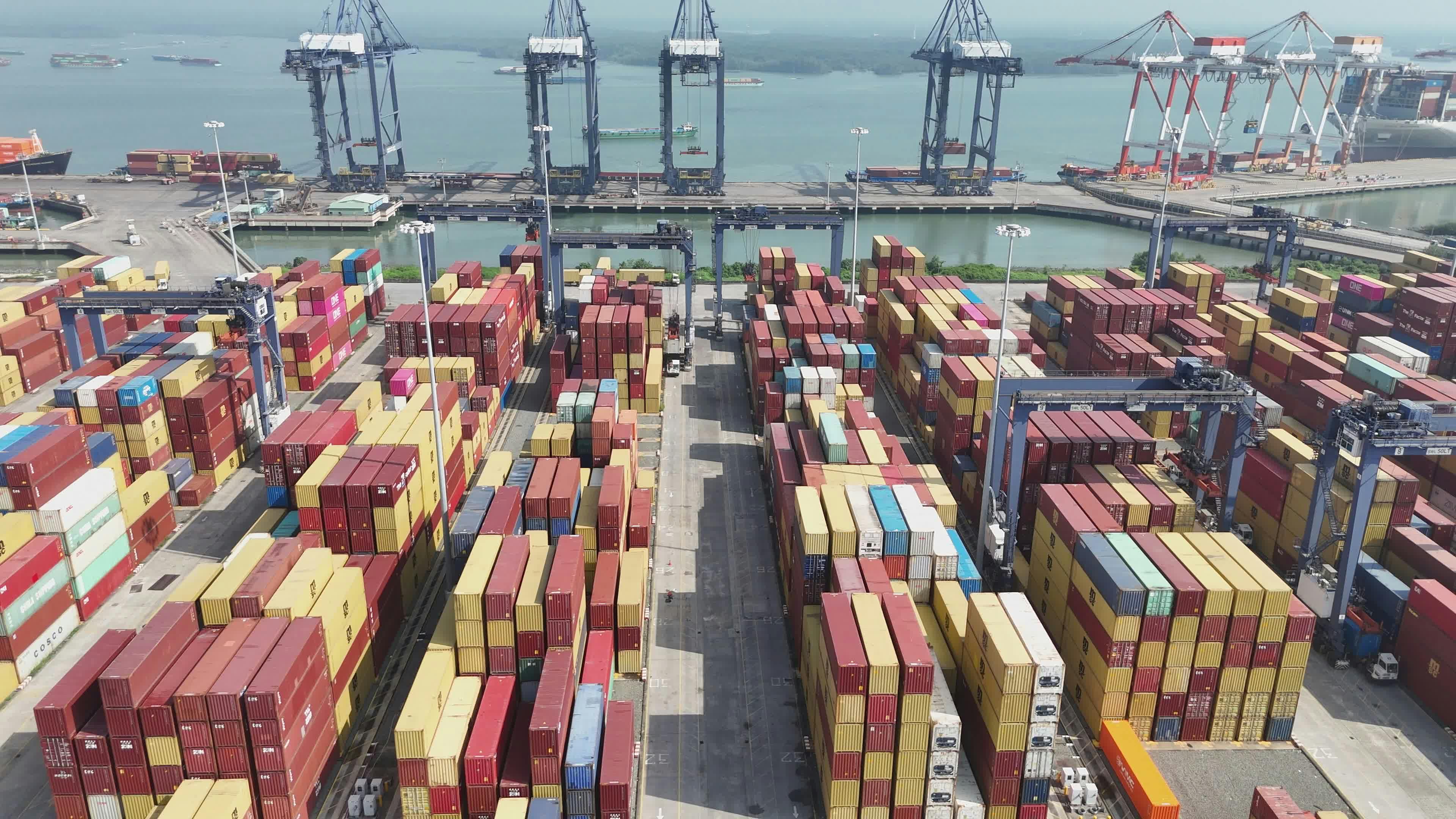 Aerial View of Bustling Container Port Free Stock Video Footage ...