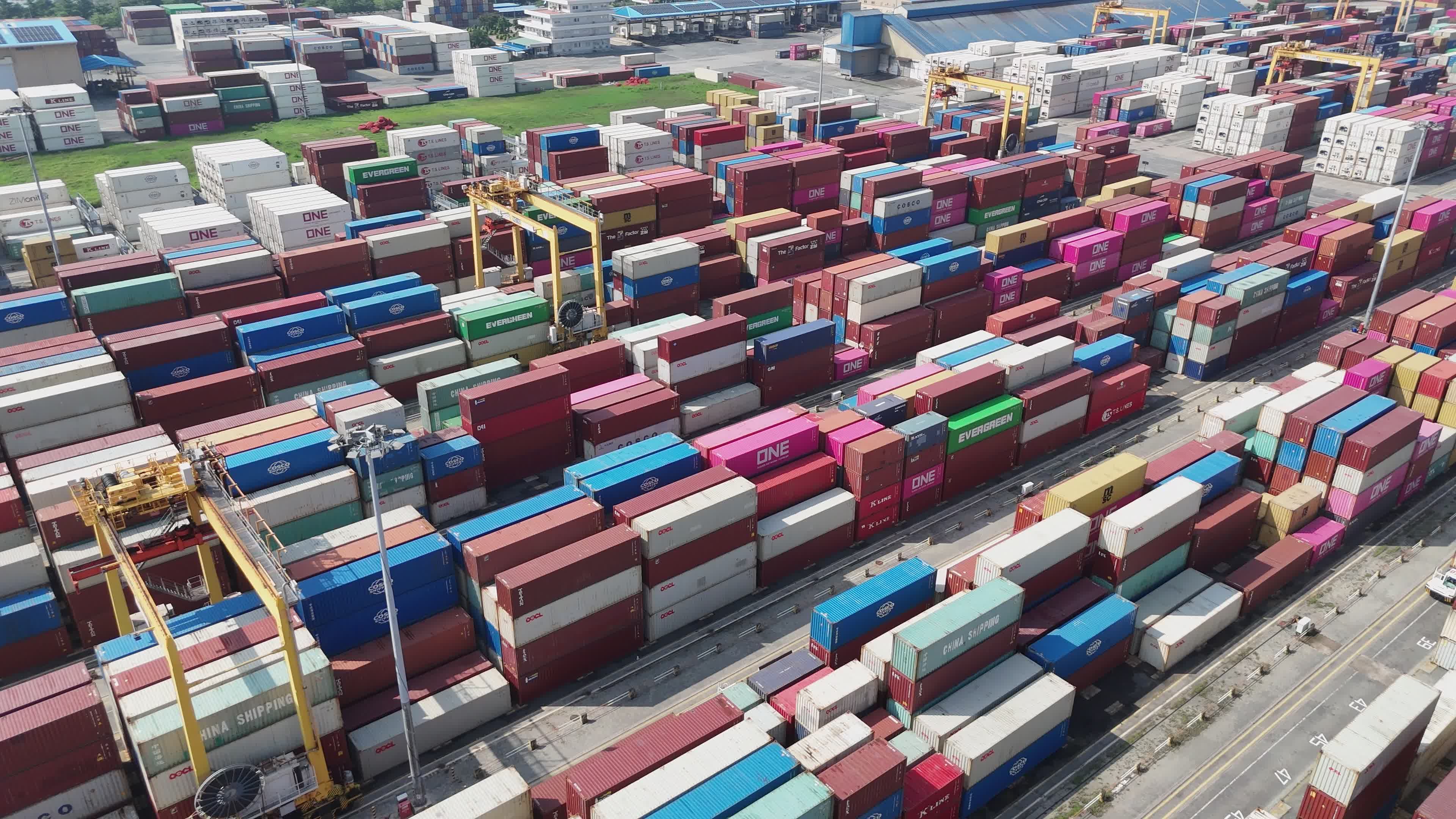 Aerial View of Busy Container Port Yard Free Stock Video Footage ...