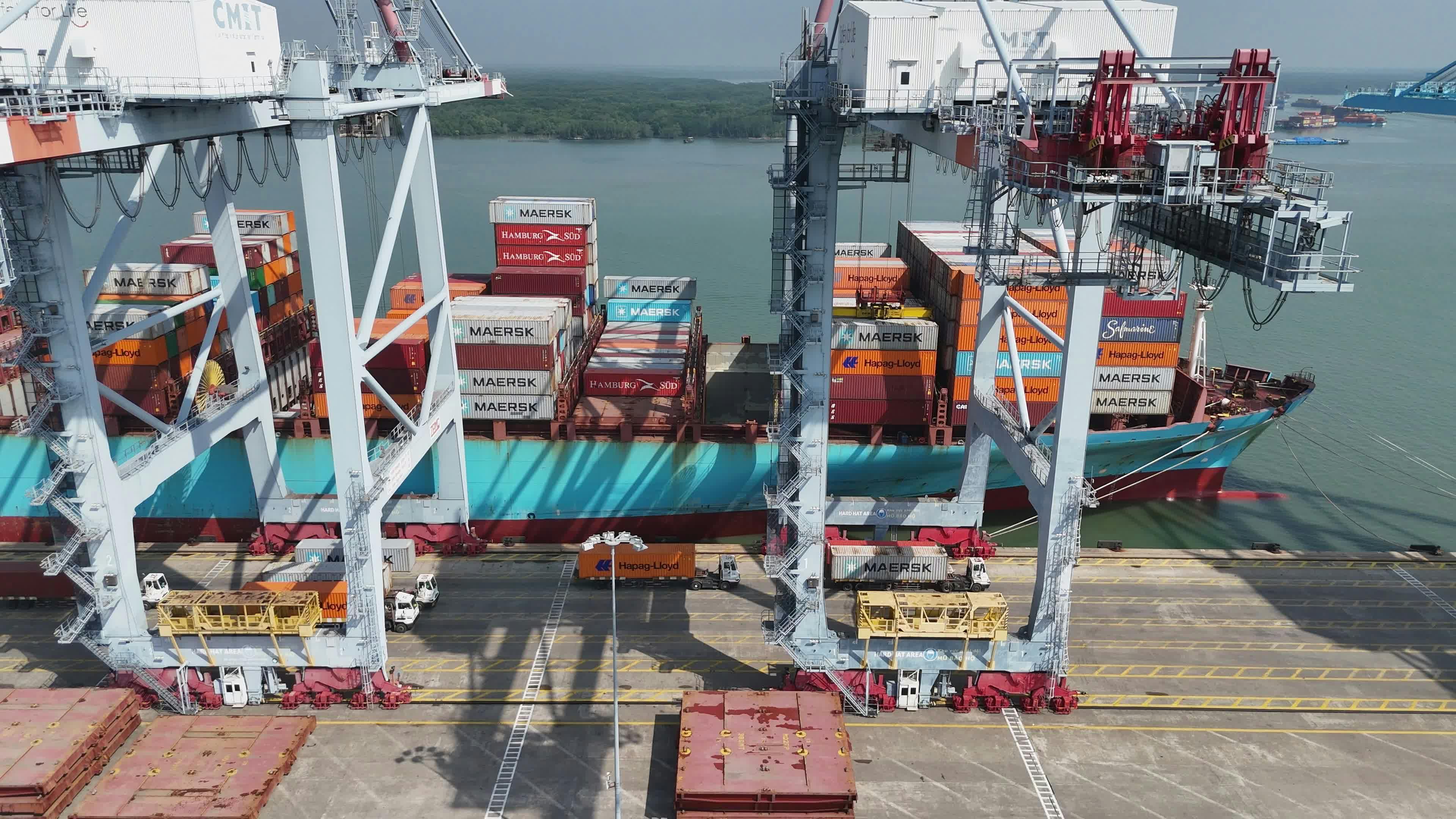 Aerial View of Busy Container Terminal Free Stock Video Footage ...