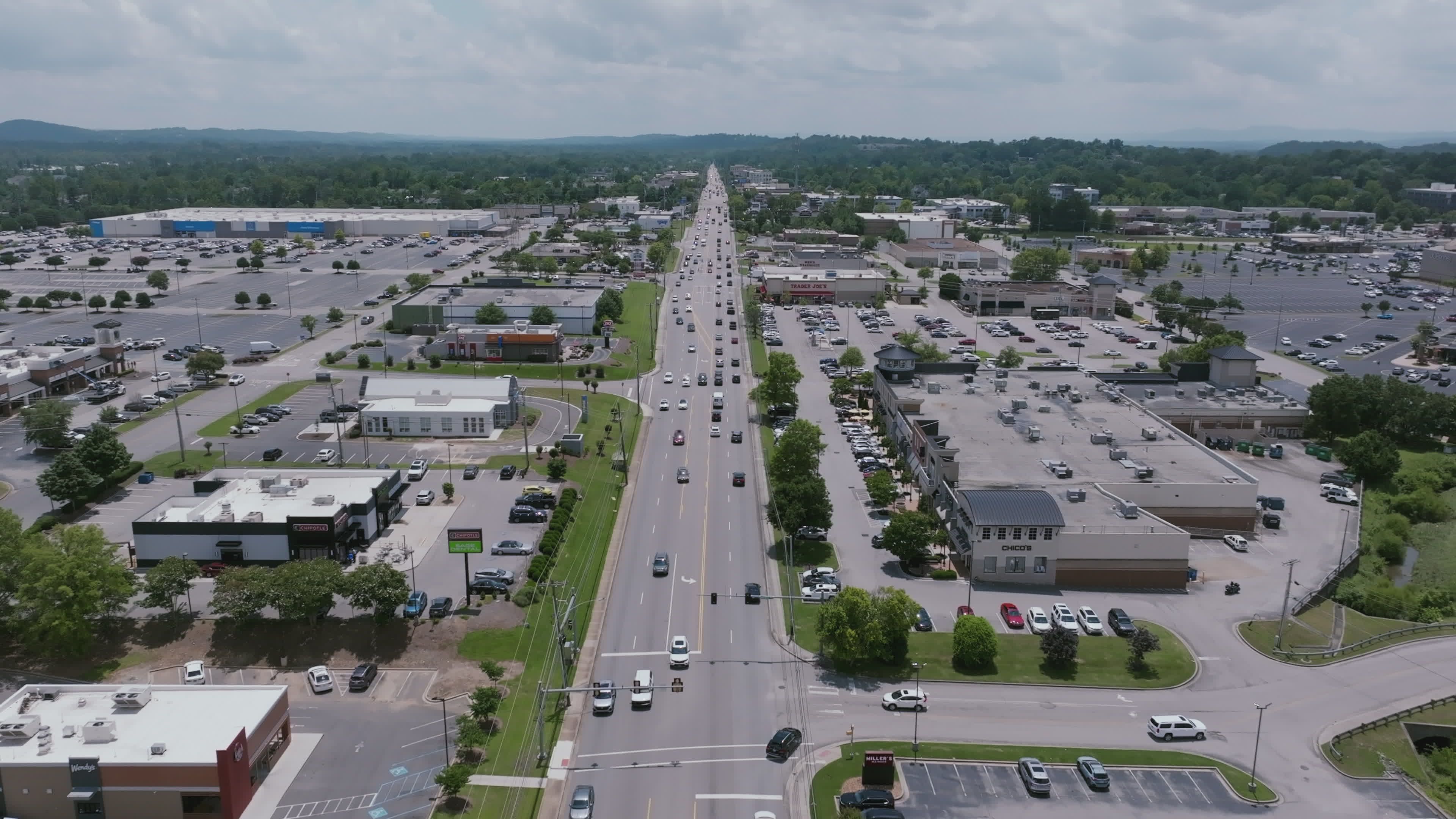 Busy Suburban Road Aerial View with Traffic Free Stock Video Footage ...