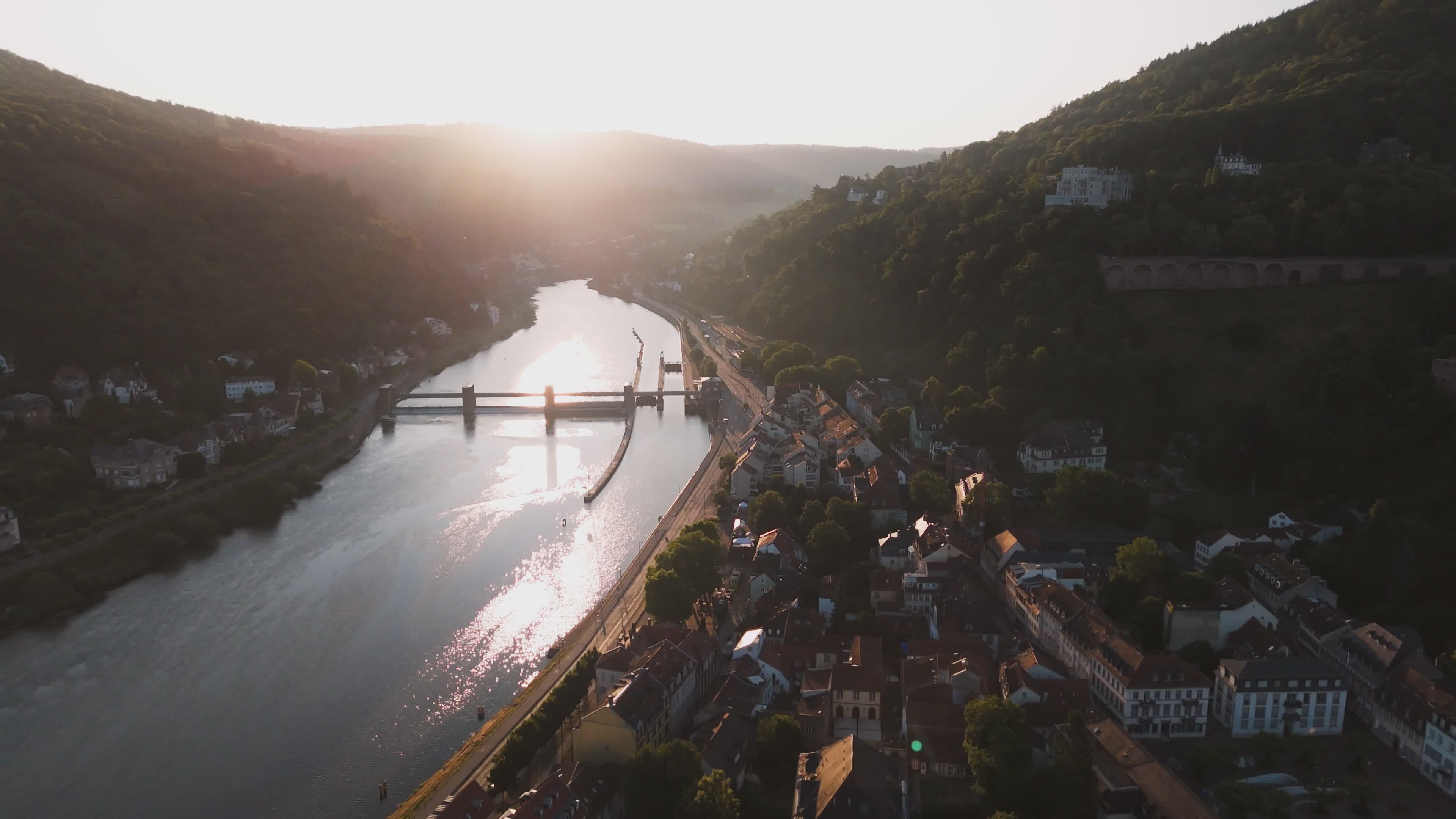 Scenic Aerial View of River Valley at Sunrise Free Stock Video Footage ...